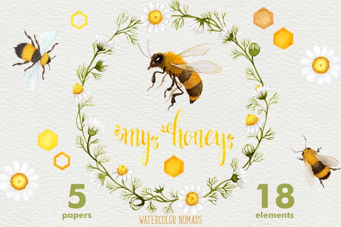 ArtStation - Watercolor Summer Bee My Honey