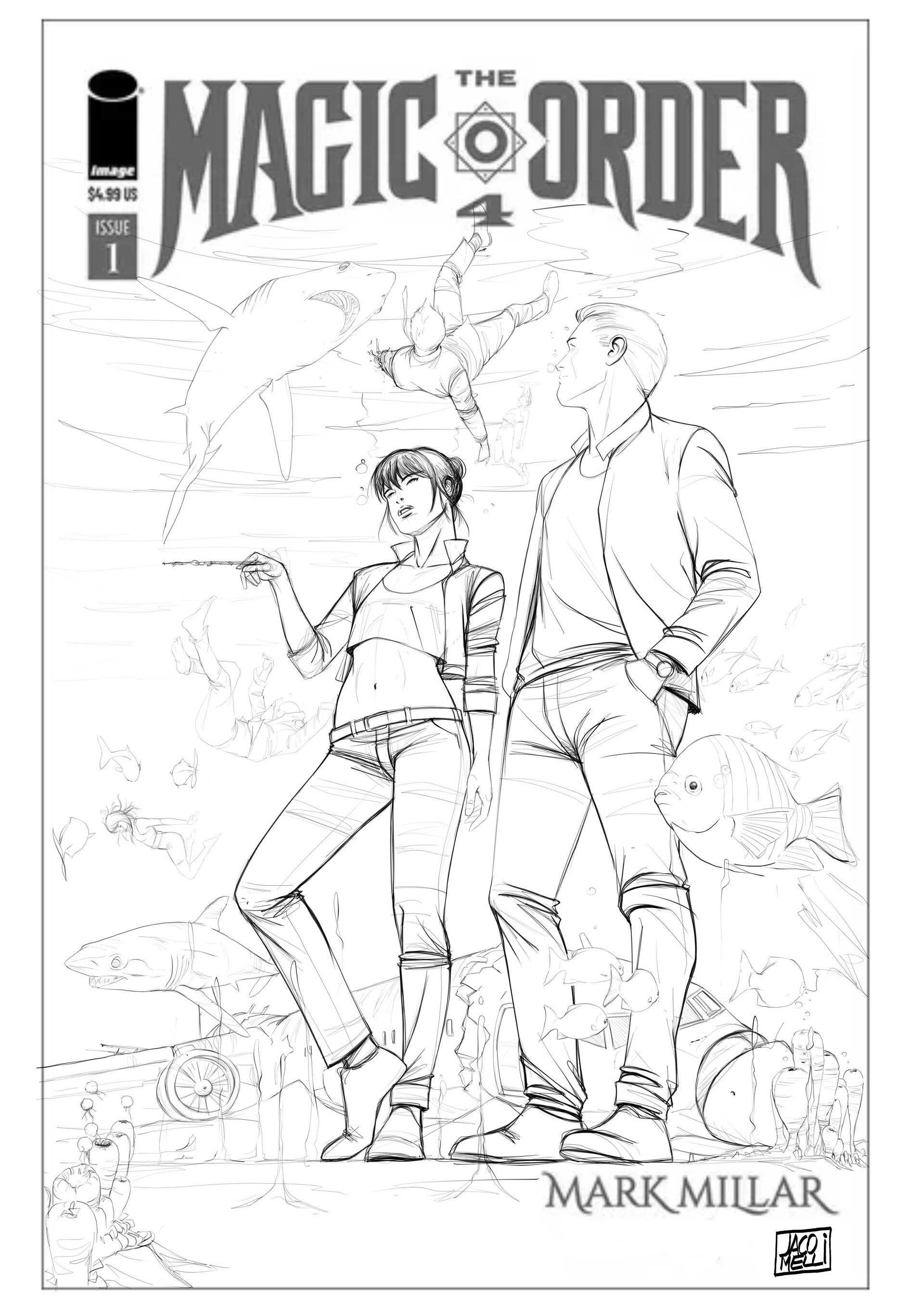 ArtStation - Preparatory sketch for a variant cover of: the magic order.