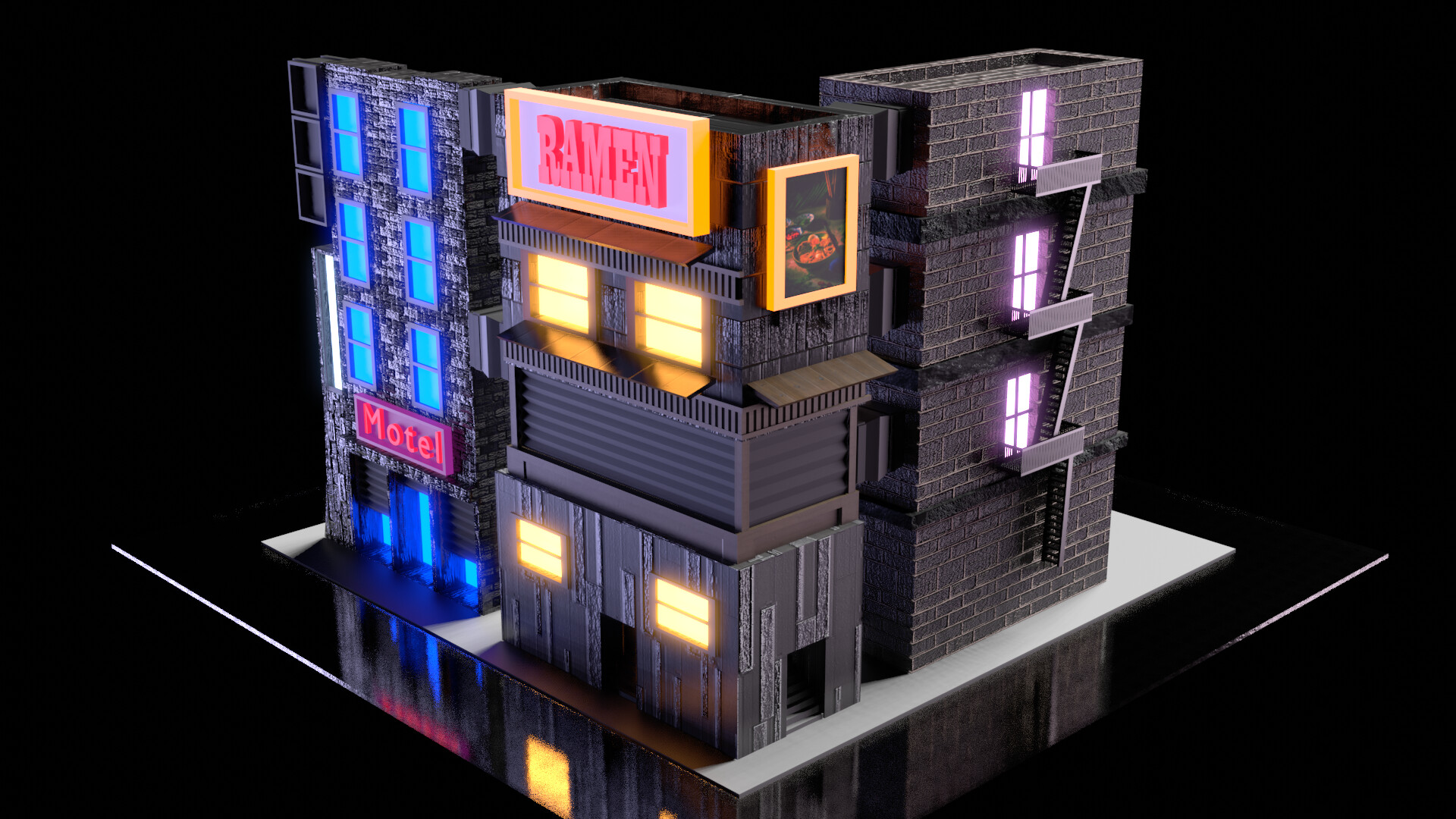 ArtStation - Diorama 3D night view building..