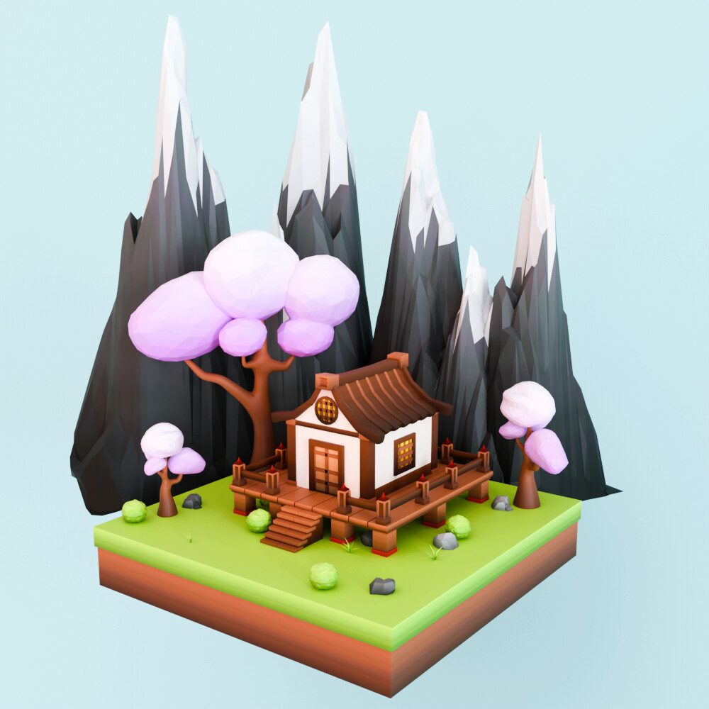 ArtStation - Zen Wood Temple| Low Poly Game Art in Blender