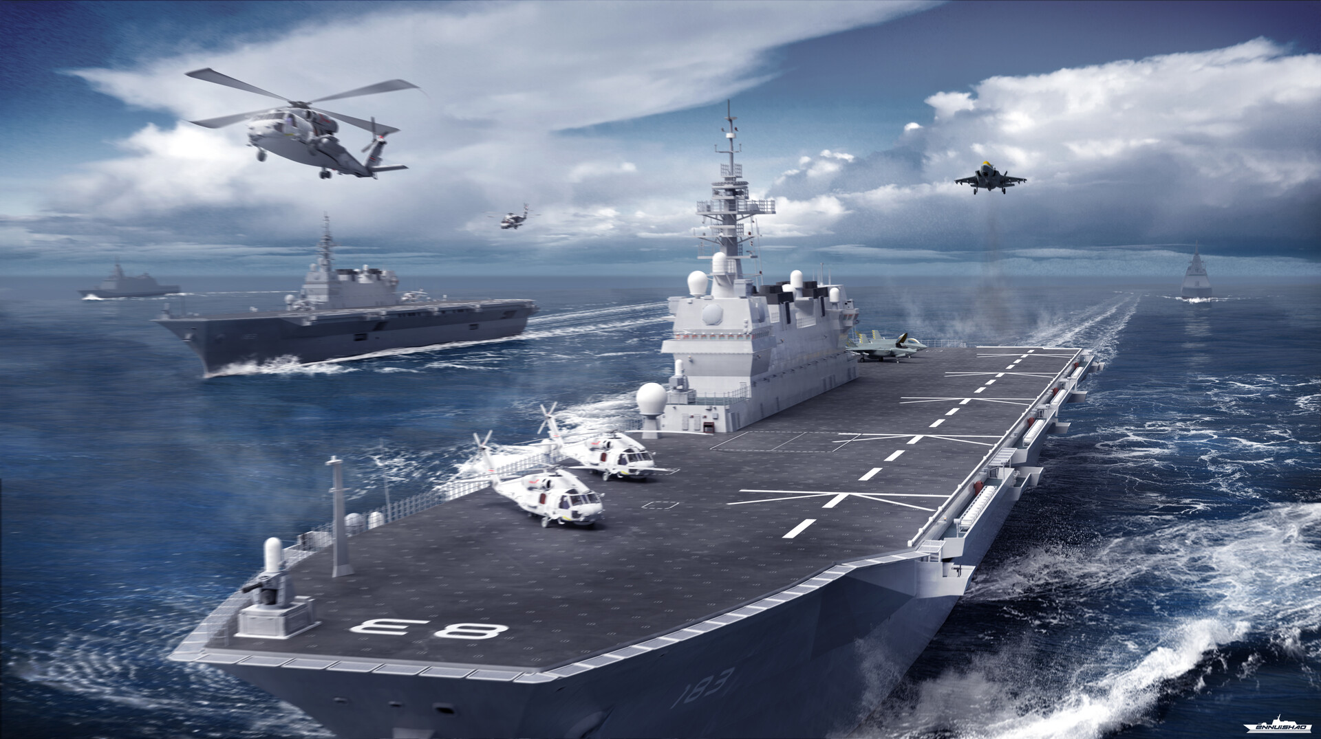 ArtStation - JMSDF helicopter carrier Izumo & Kaga in action