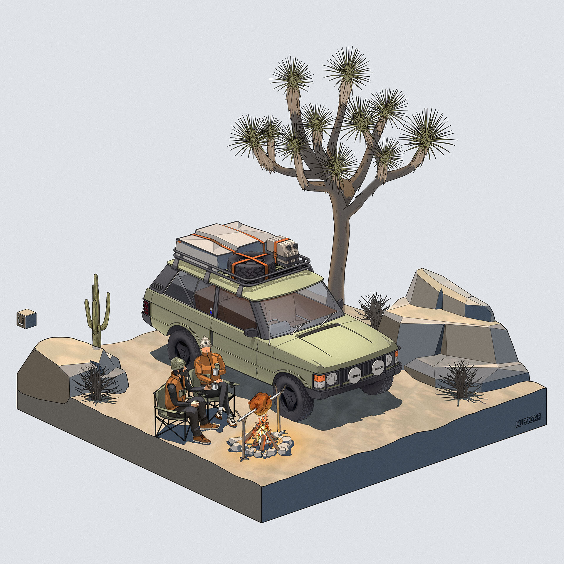 ArtStation - "Camp Fire & Turkey" Classic Range Rover in the Desert