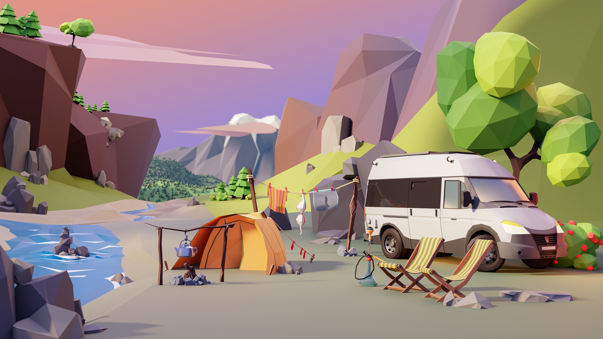 ArtStation - Vanlife | Camping | Lowpoly Art