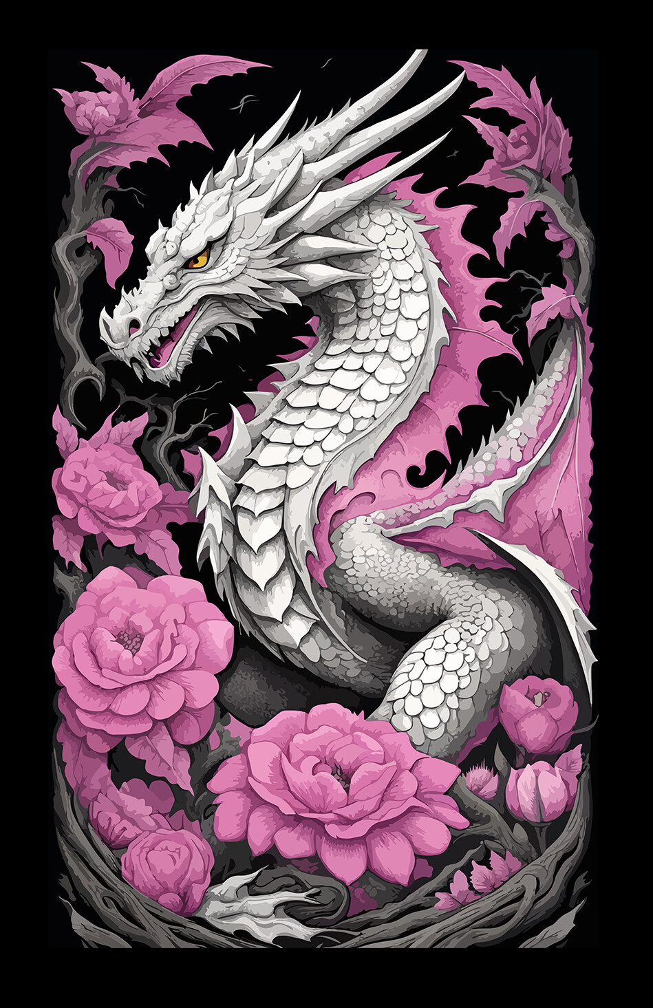 ArtStation - Chinese Dragon With Flowers