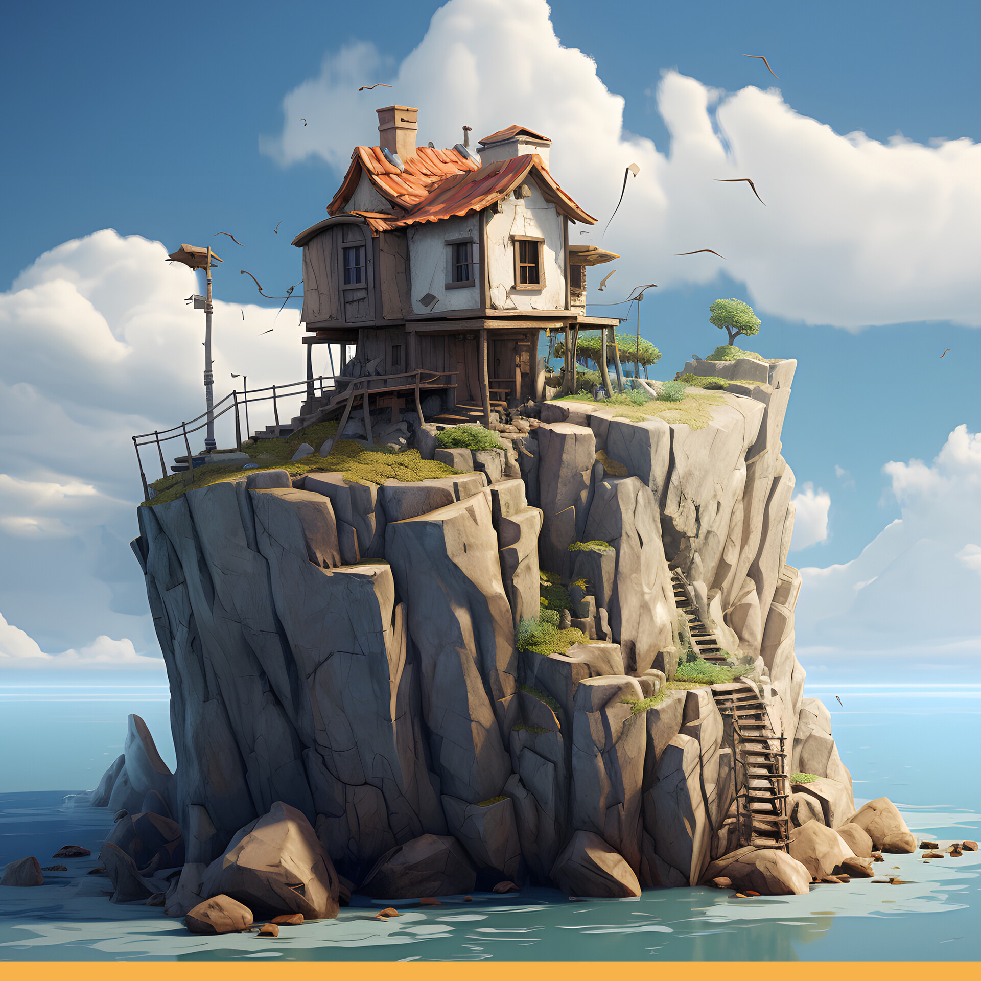 ArtStation - 303 Stylized House on Cliff VOL60