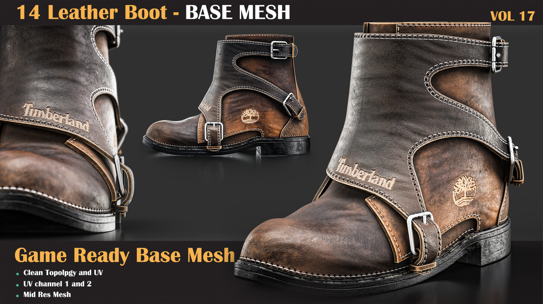 ArtStation - 14 Leather Boot BASE MESH - VOL 17