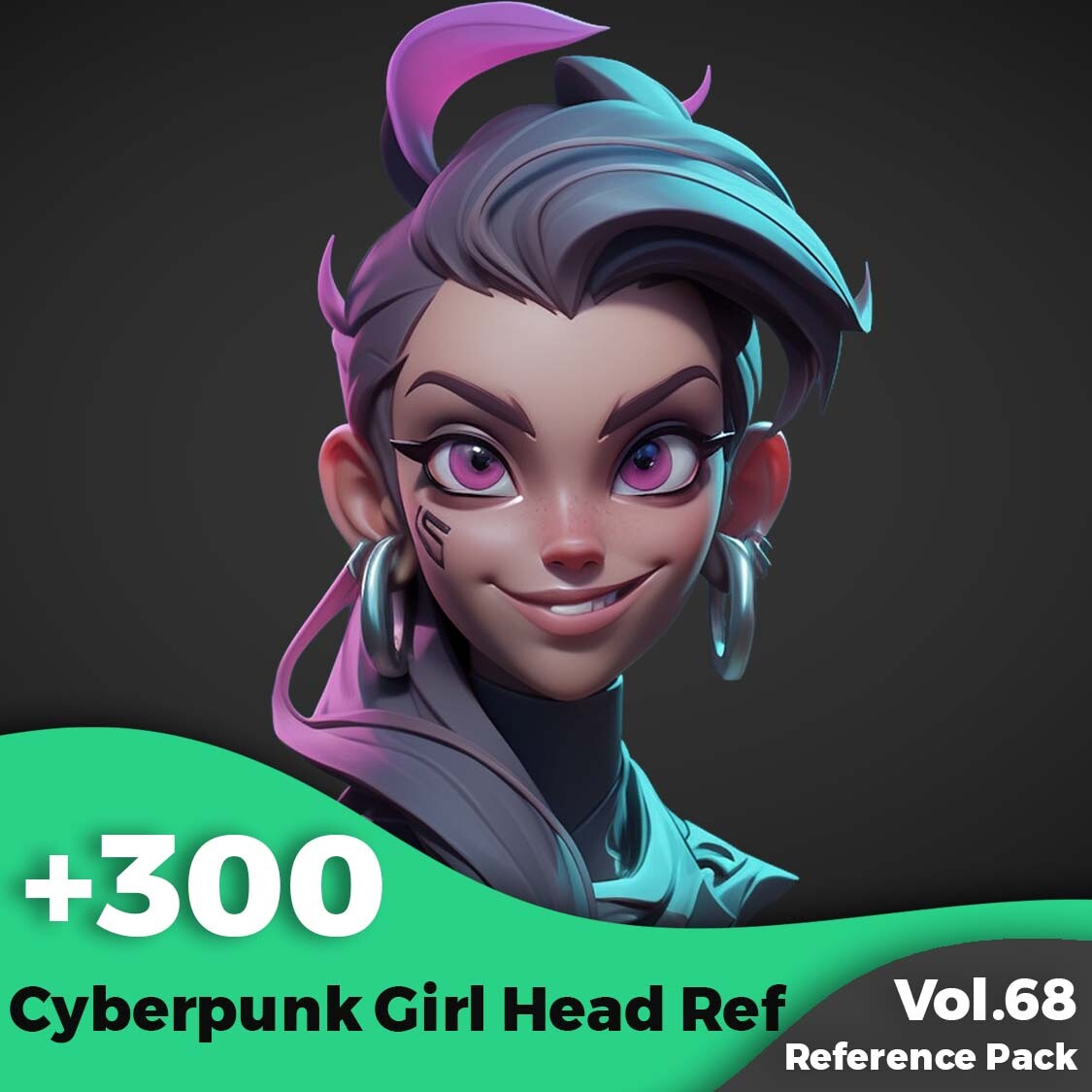 3D Head Sculpt References in 4K - Tika Art - +300 Cyberpunk Girl Head ...
