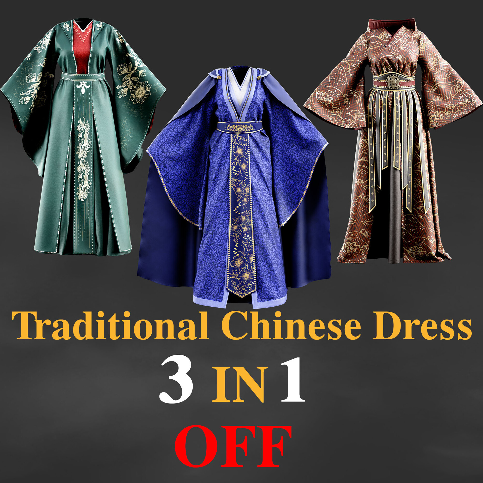 ArtStation - 3 Traditional Chinese Dress / Marvelous Designer / 4k ...