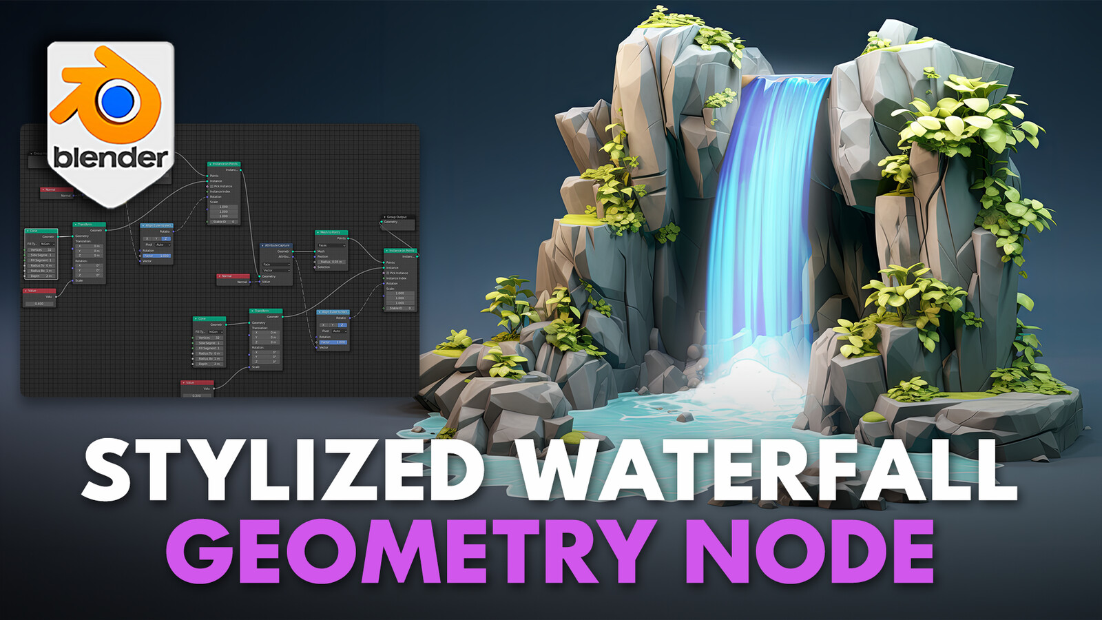 3D Tudor - Blender 4 Stylized Waterfall Geometry Node