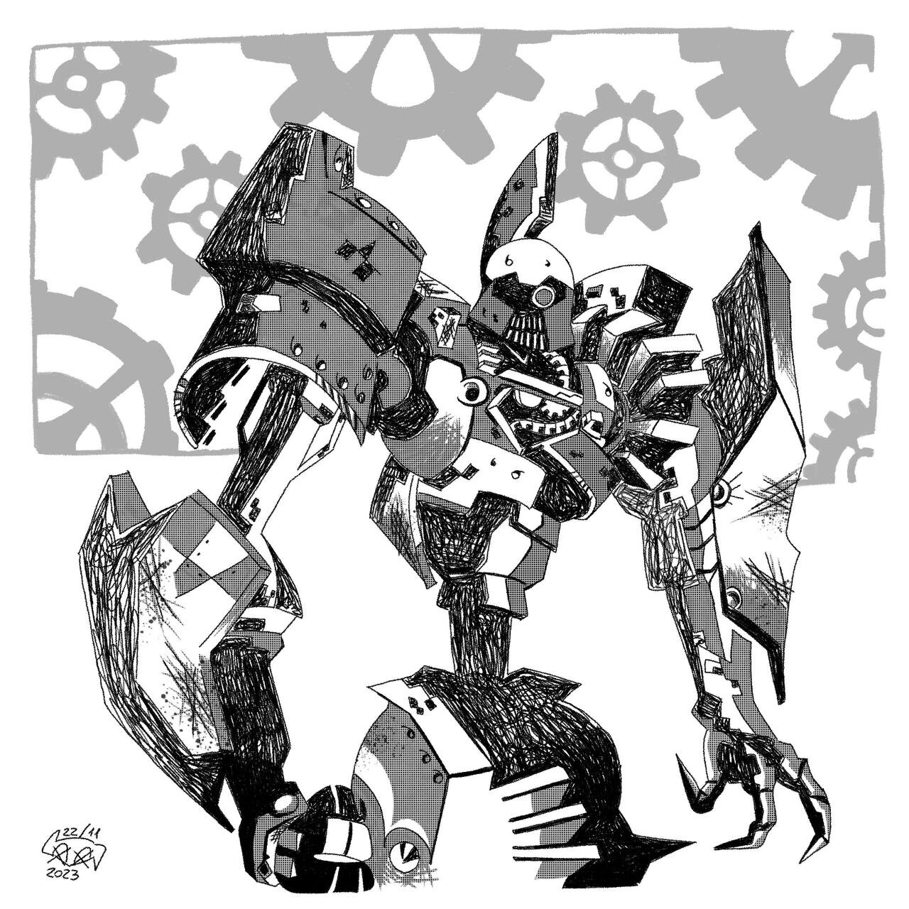 ArtStation - Ancient Gear Golem B/W