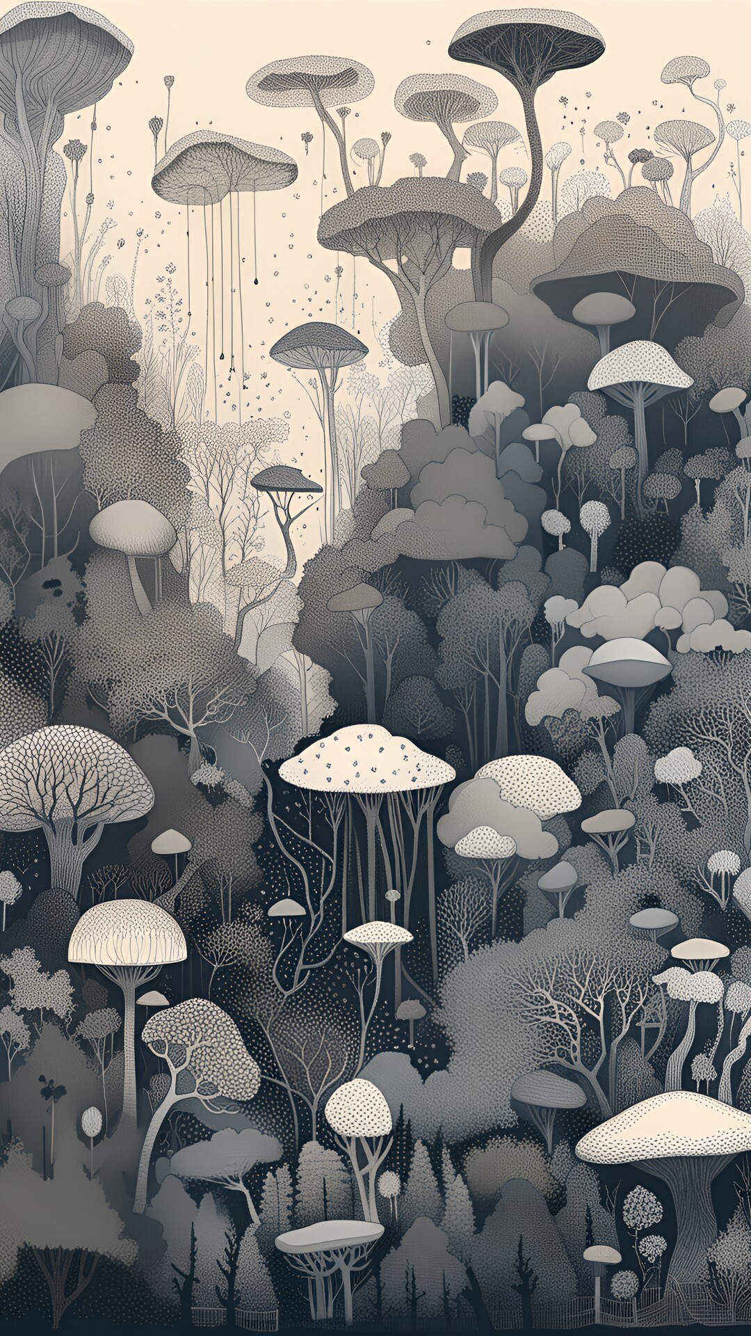 ArtStation - B&W ink mushrooms
