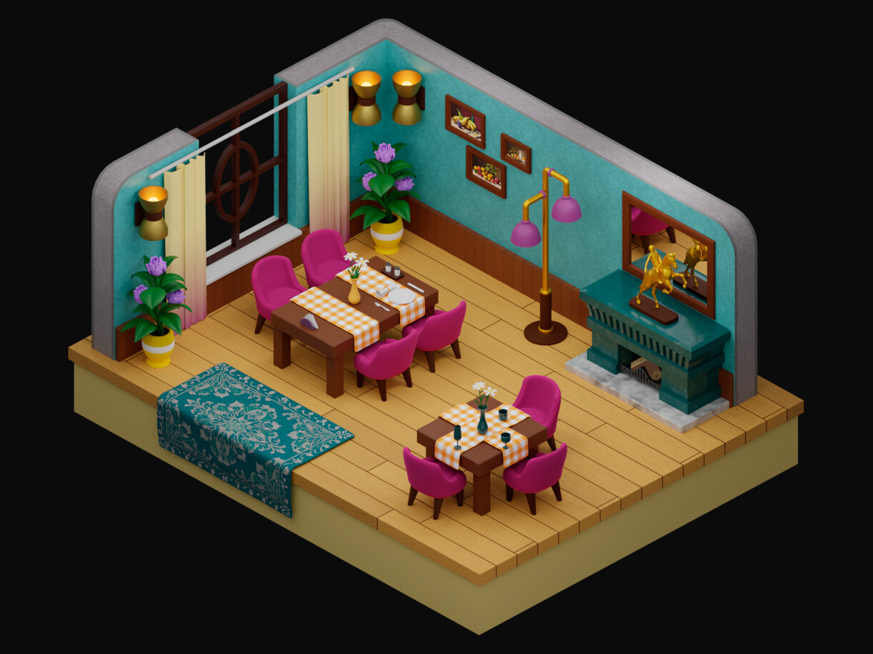 ArtStation - Stylised isometric dining room