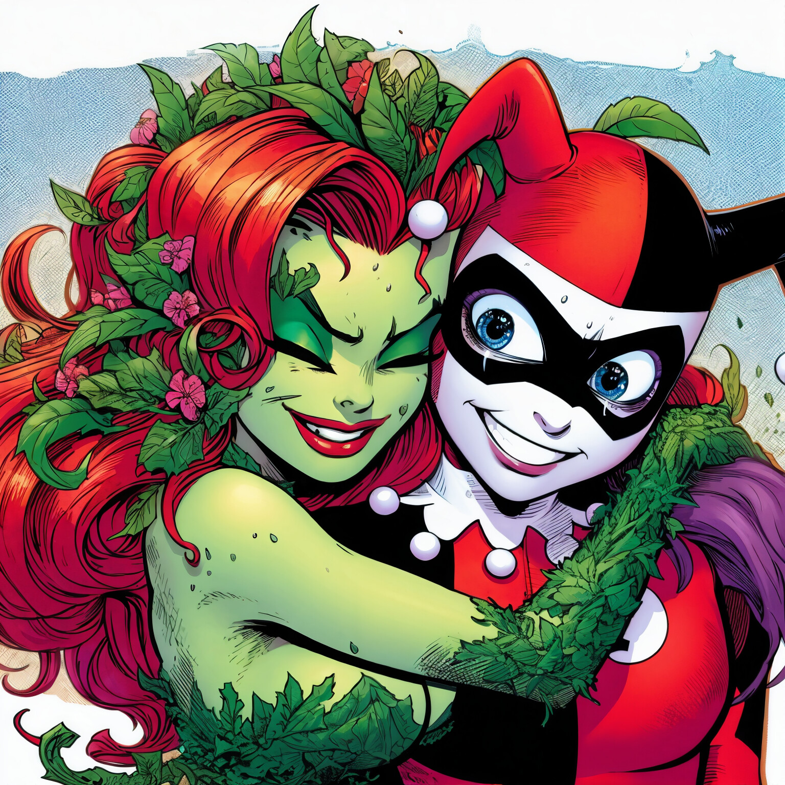 Penguih Harley Quinn Hugs Poison Ivy