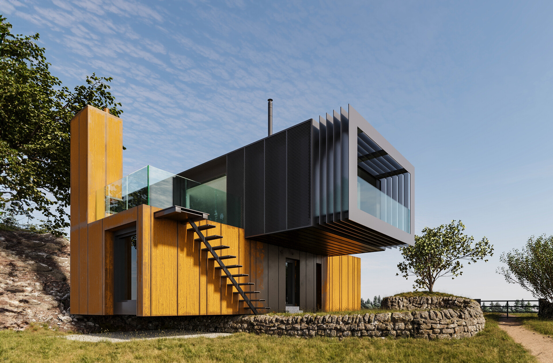 ArtStation - Shipping container home Exterior study