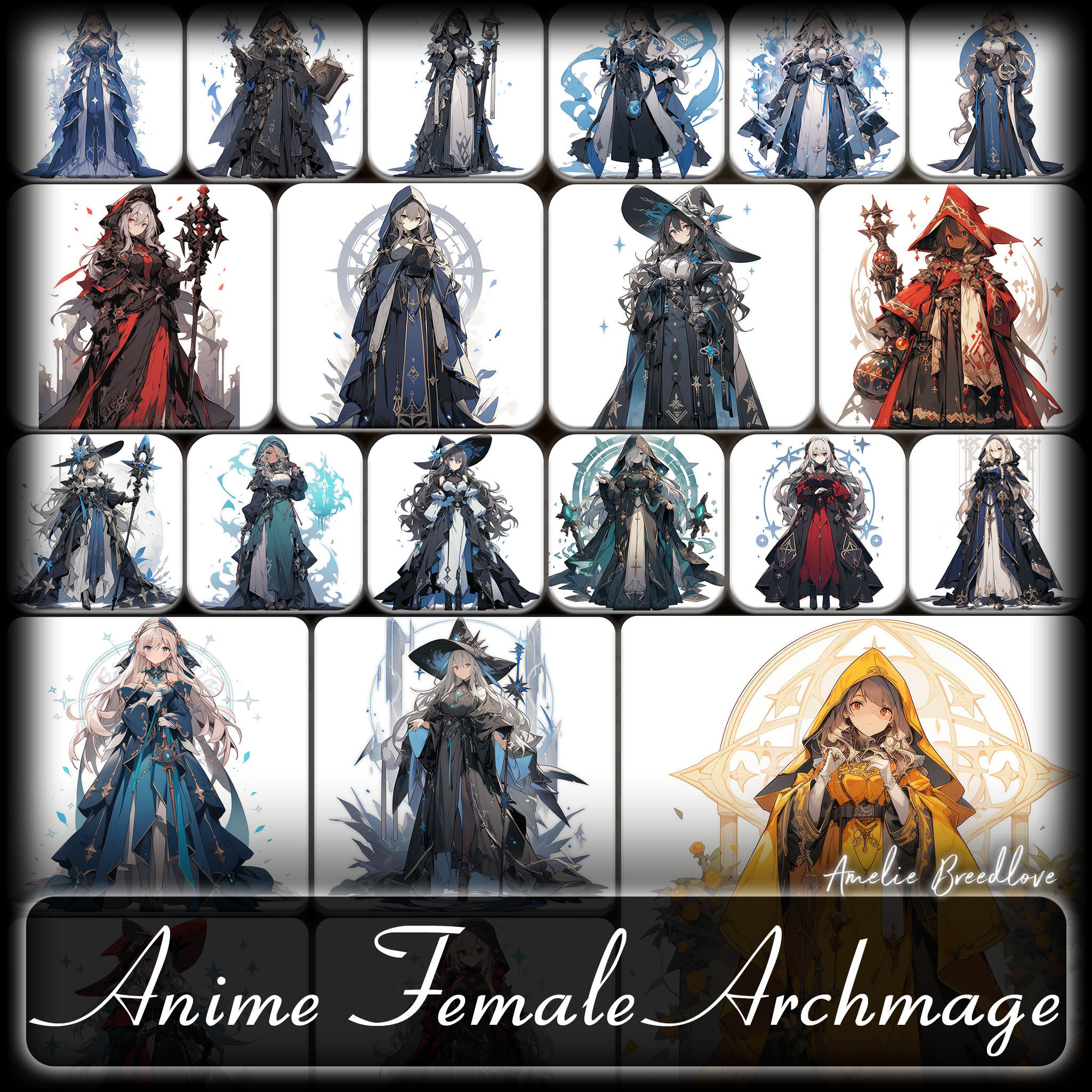 Amelie Anime - 200 Anime Female Archmage (Full Body) Reference Pack ...
