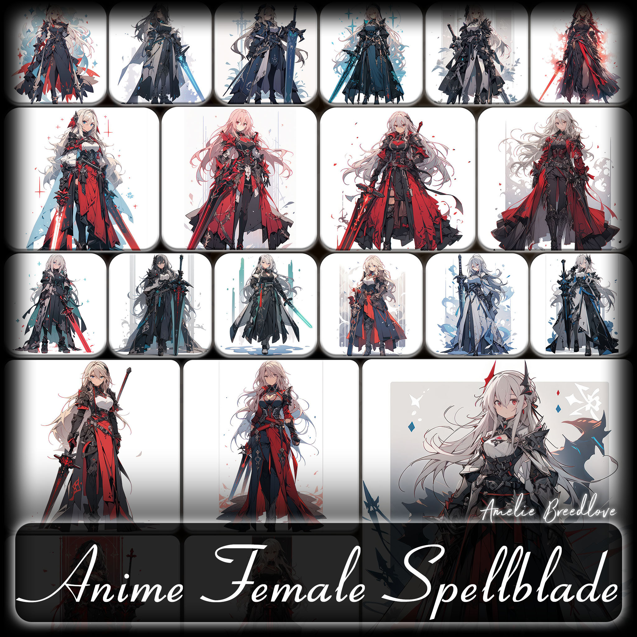 Amelie Anime - 200 Anime Female Spellblade (Full Body) Reference Pack ...