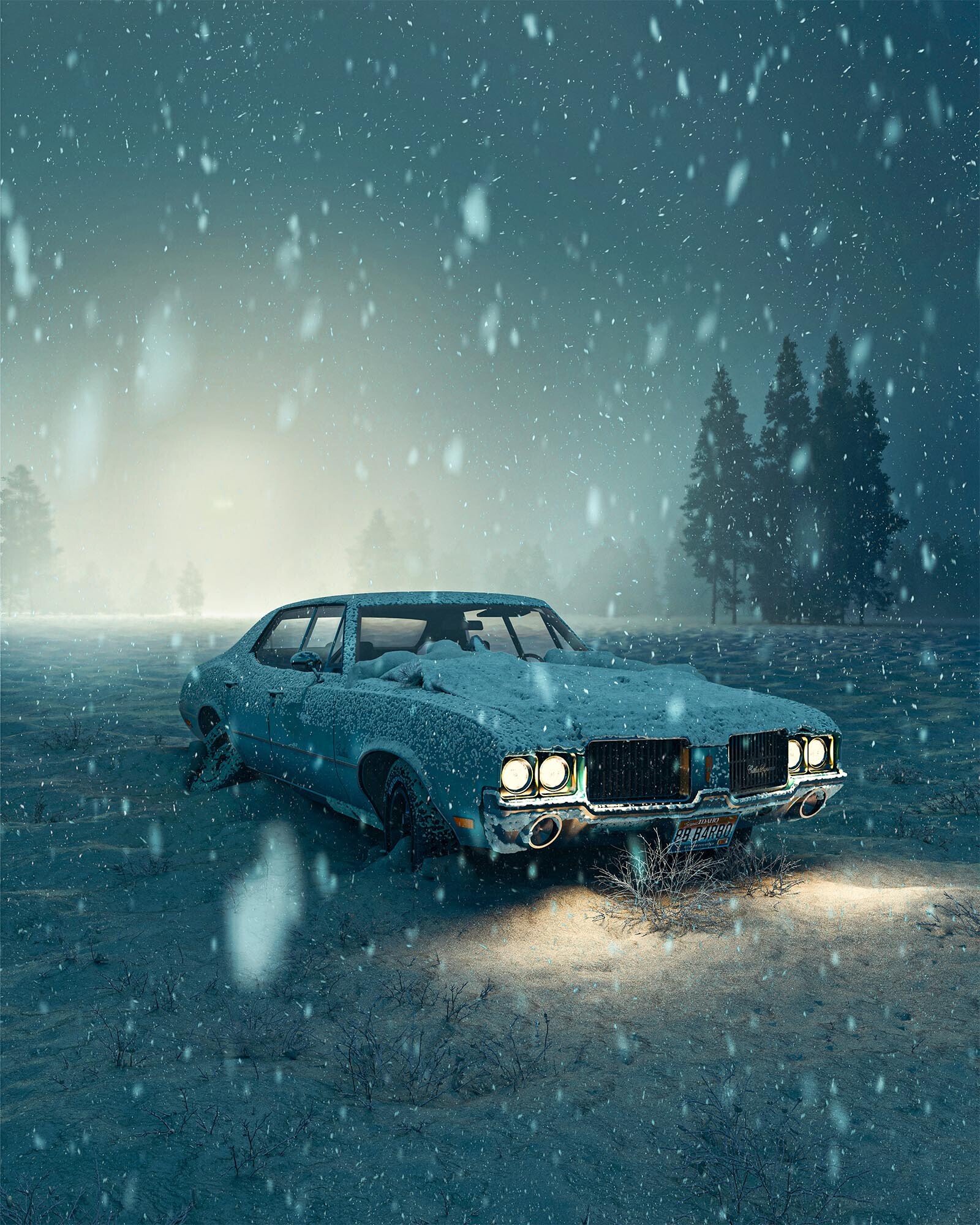 ArtStation - SNOWY BURIED CAR