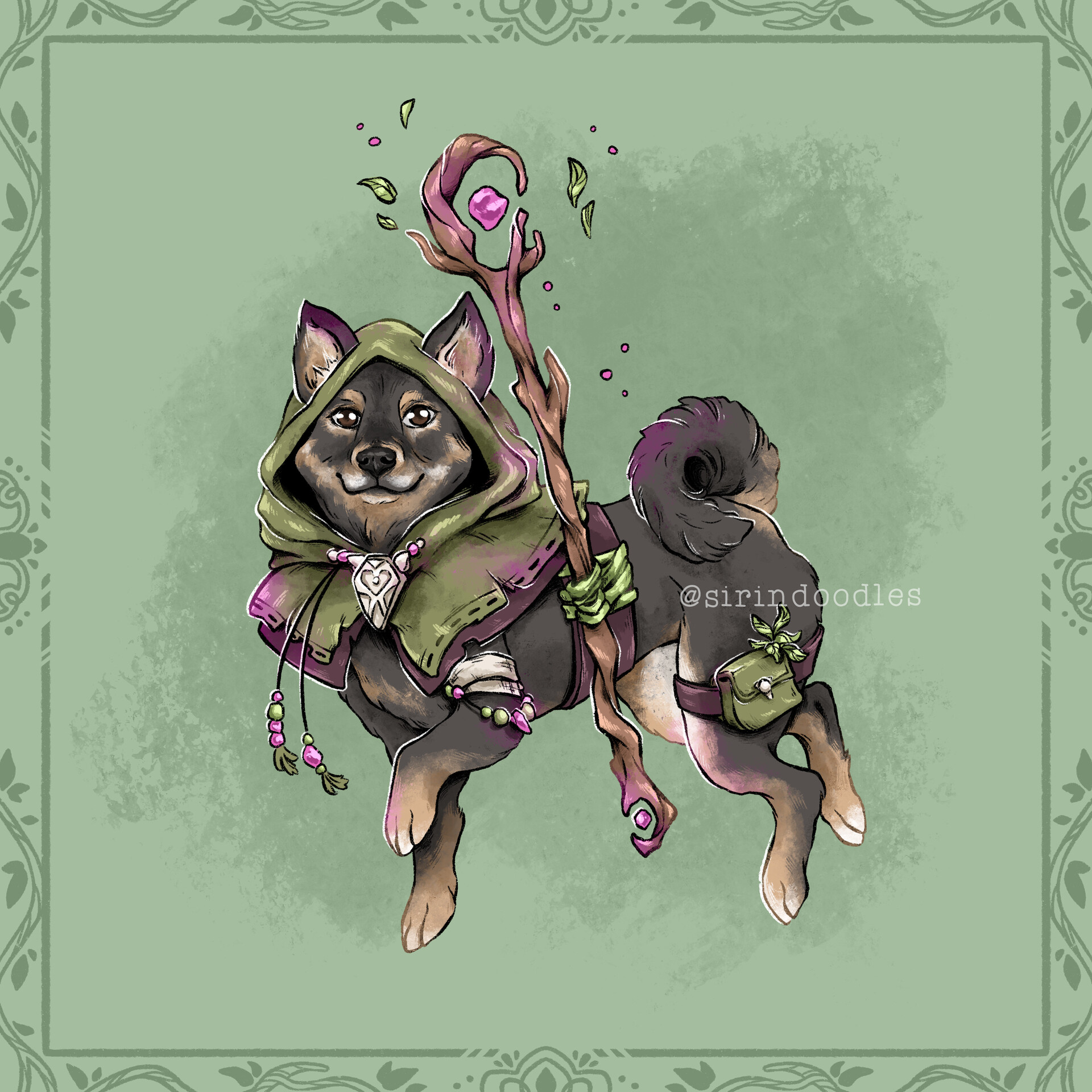 ArtStation - Fantasy Dog Illustration - Druid Healer of the Family