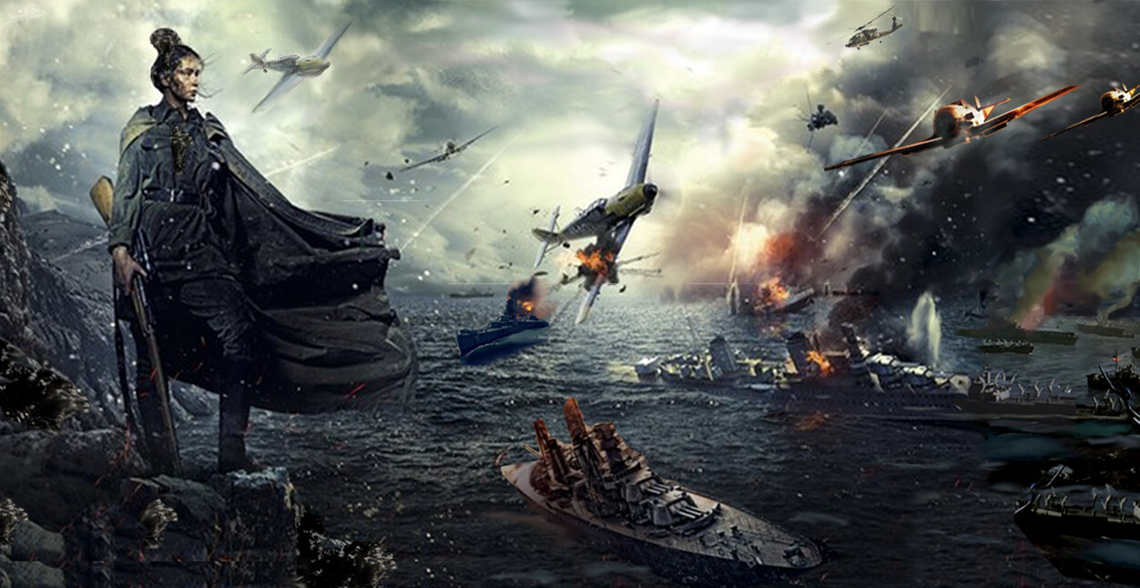 ArtStation - Naval War Scene (a Lady for survival in a Battlefield)