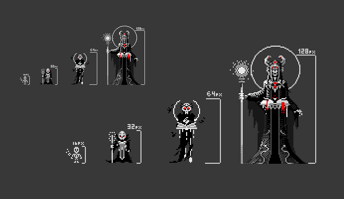 ArtStation - pixel art - skeleton sprite size comparison