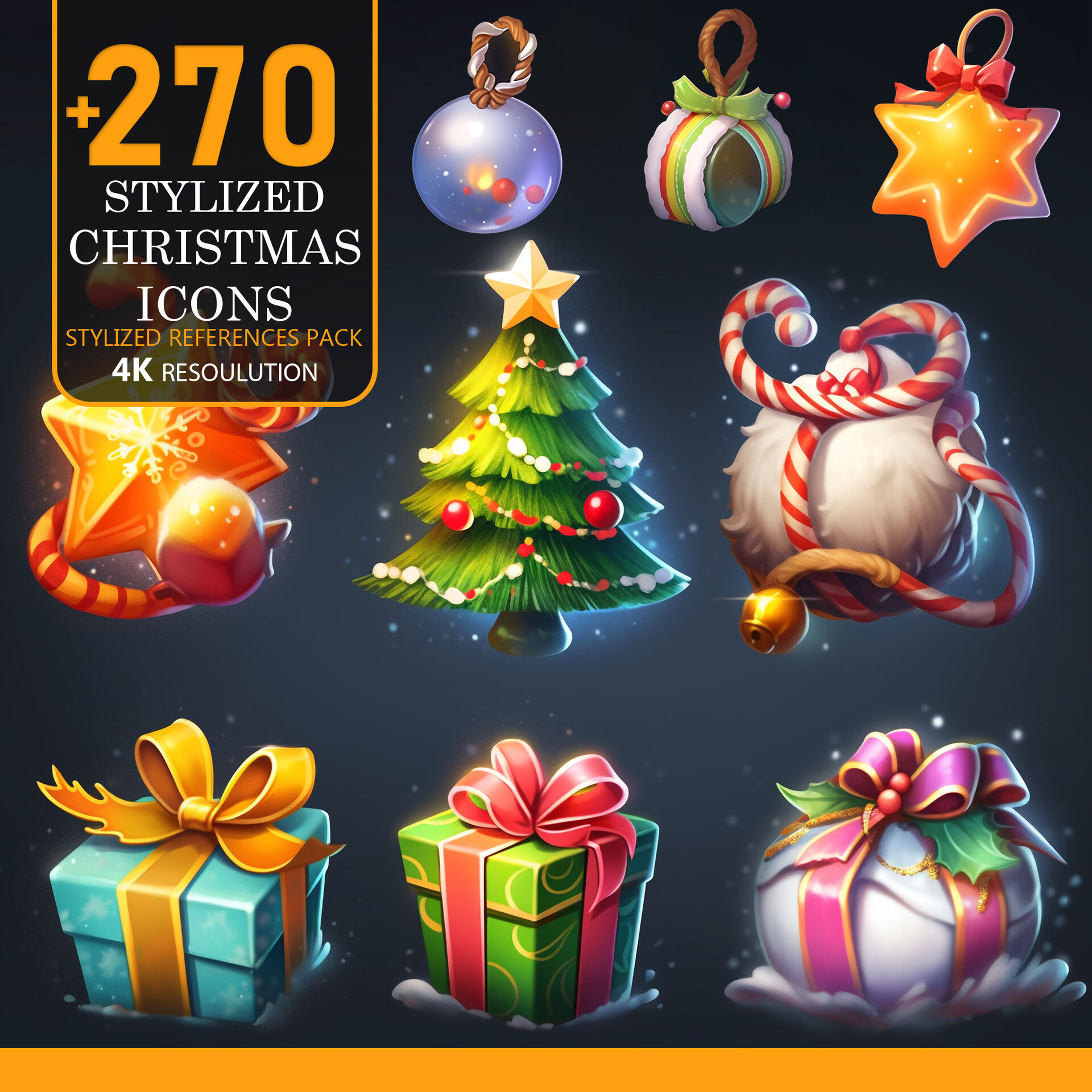 ArtStation - Stylized Christmas icons Vol.114-4K-Stylized References Pack