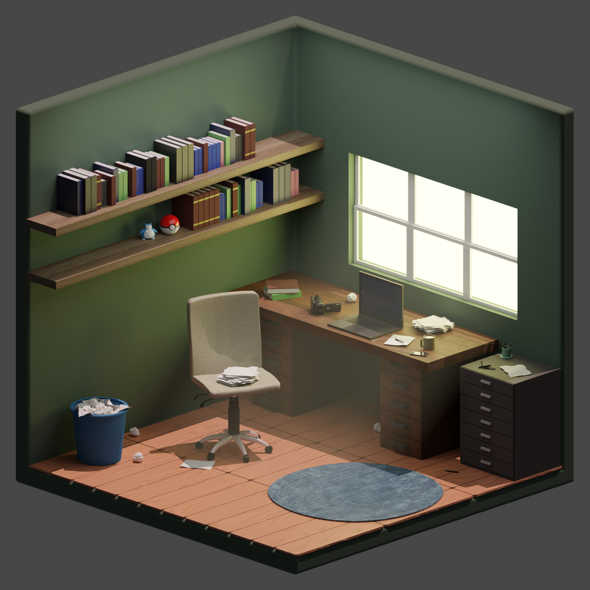 ArtStation - Messy Study Room - Isometric Room