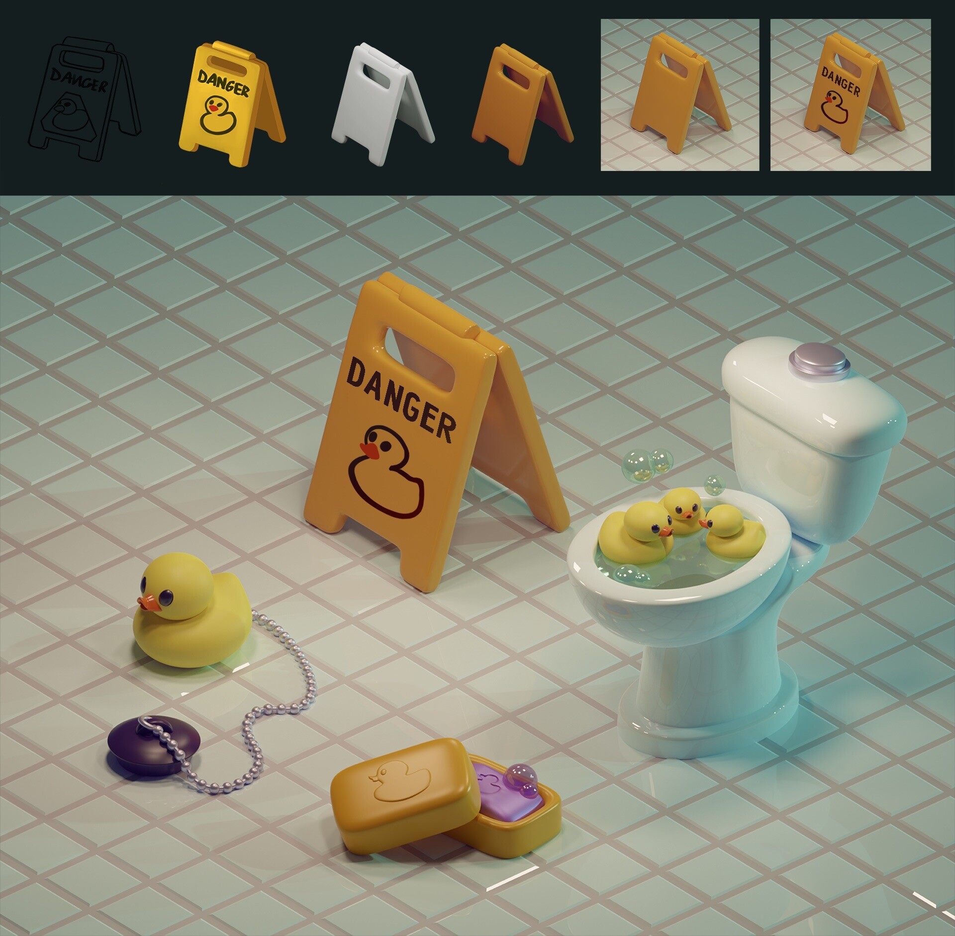 ArtStation - Ducks in the toilet