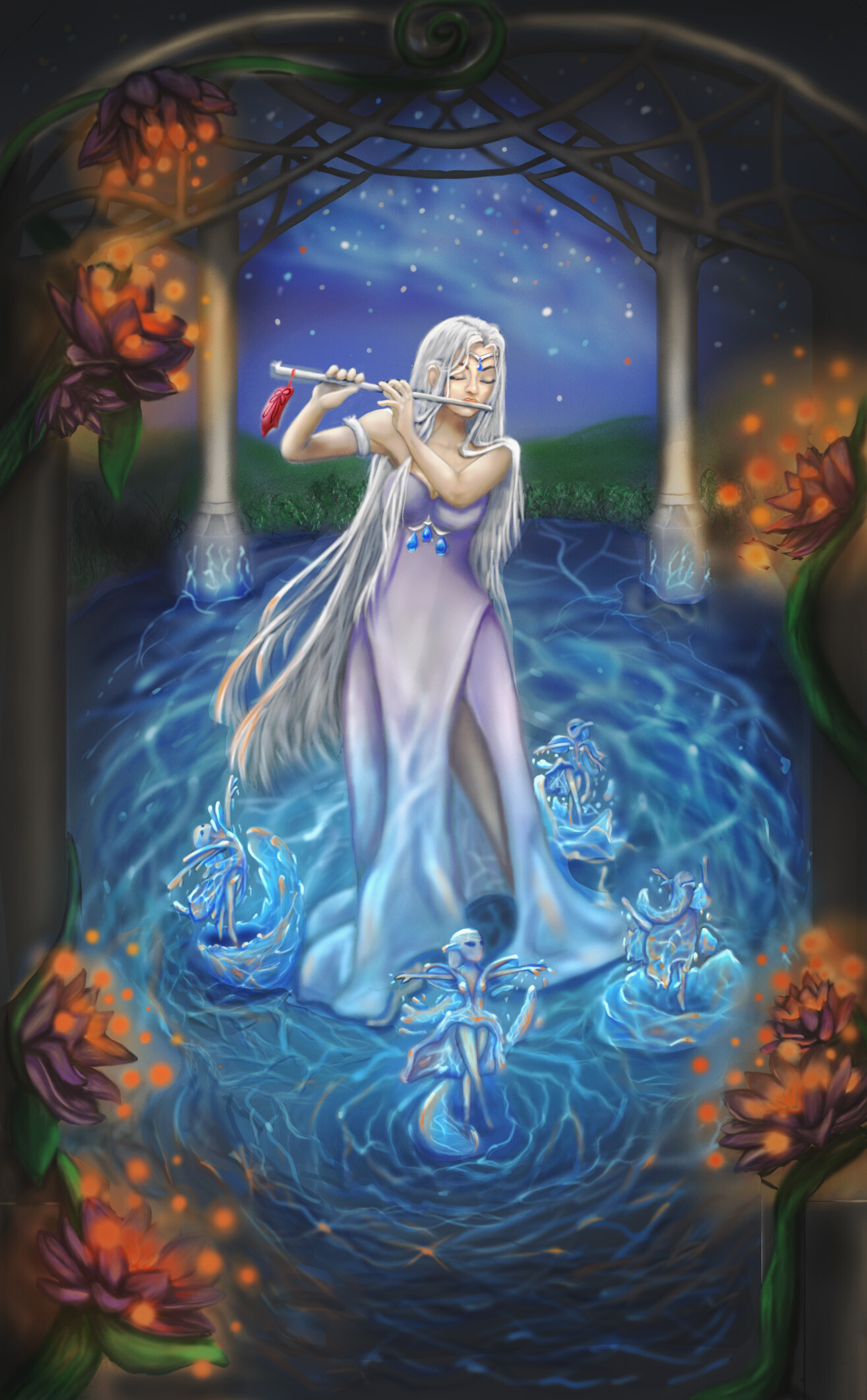 ArtStation - girl and water spirits