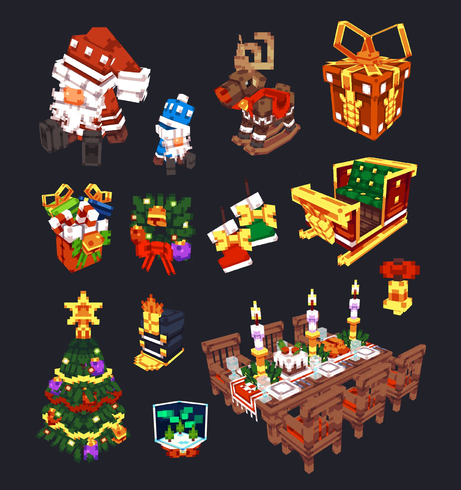 ArtStation - Minecraft Winter Festival models for Hideaway