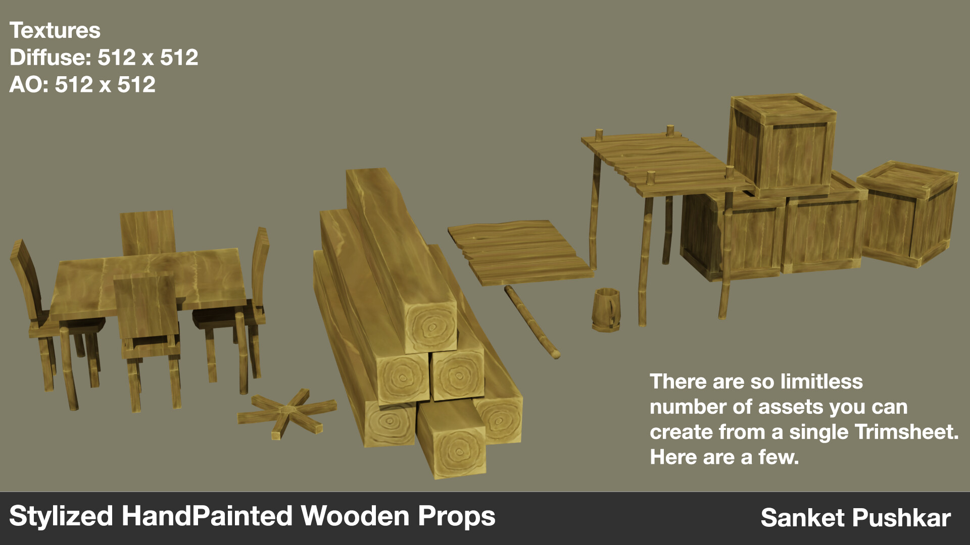 ArtStation - HandPainted Wooden Props (TrimSheet)