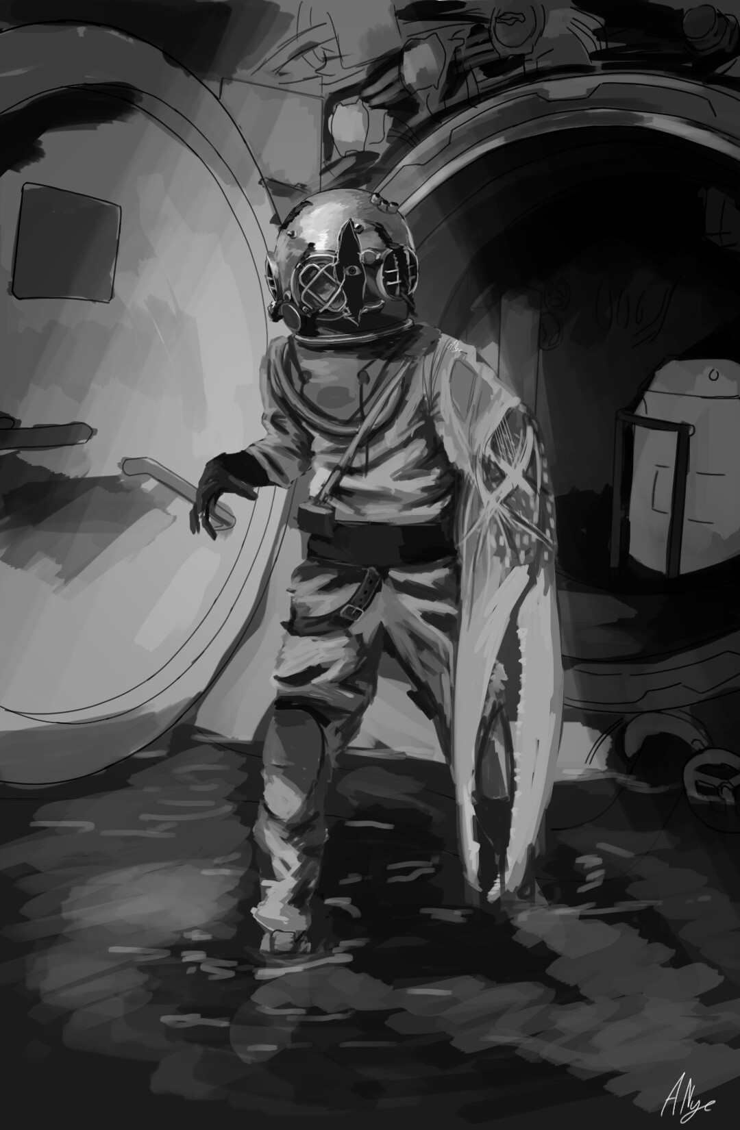 ArtStation - Diving suit monster sketch
