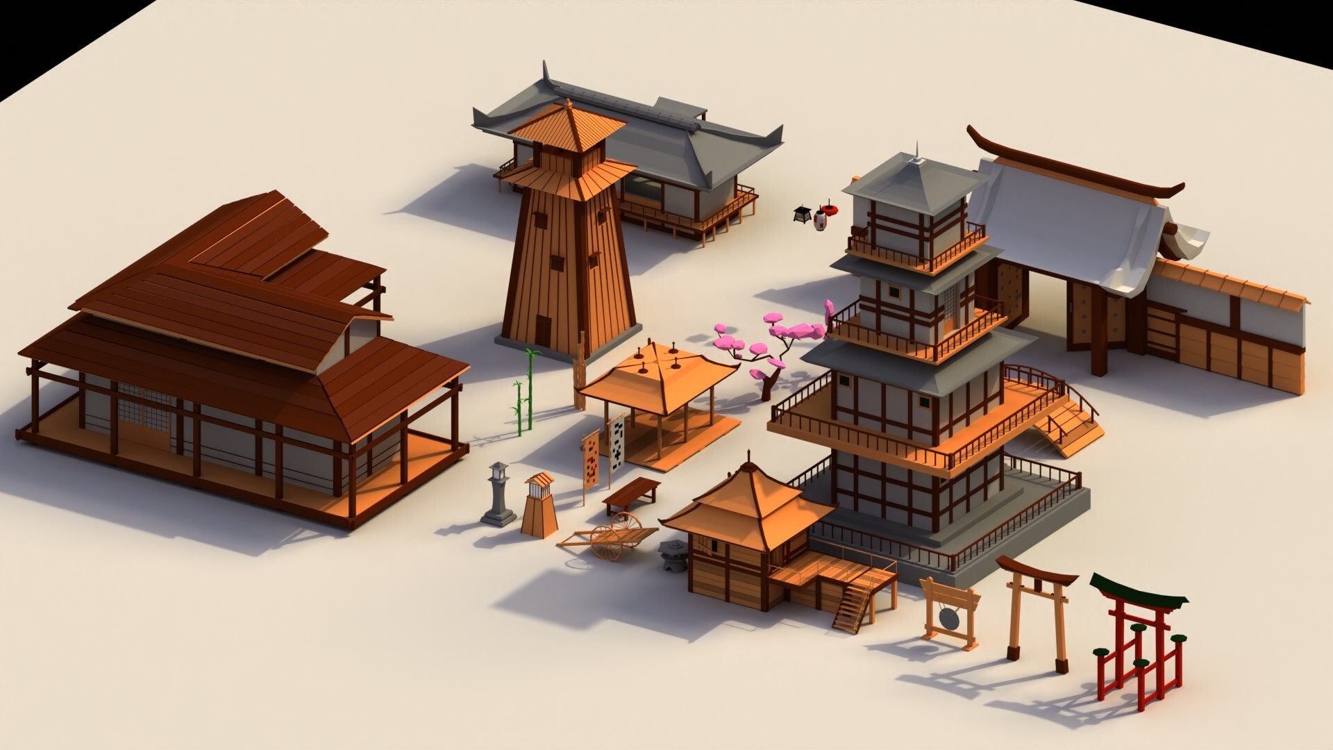 ArtStation - Low Poly Traditional Japanese Town