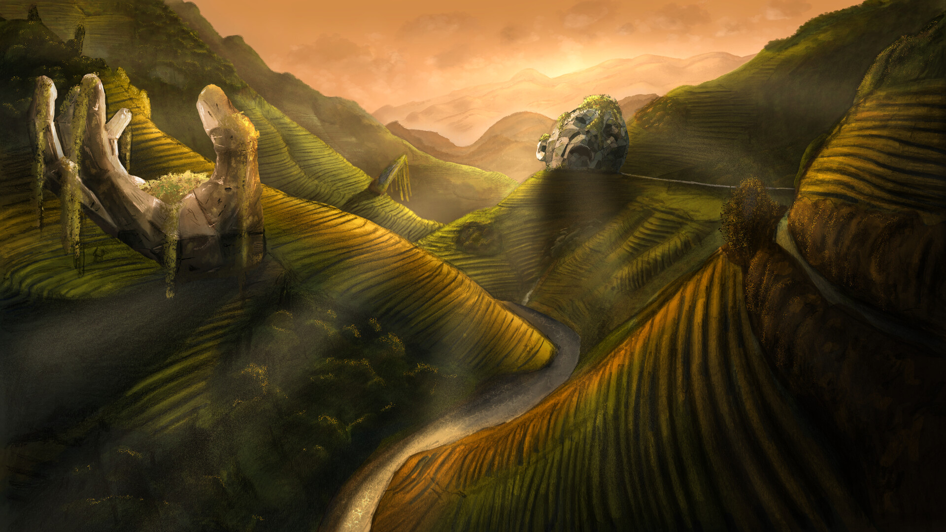 ArtStation - Rice Field Matte Painting