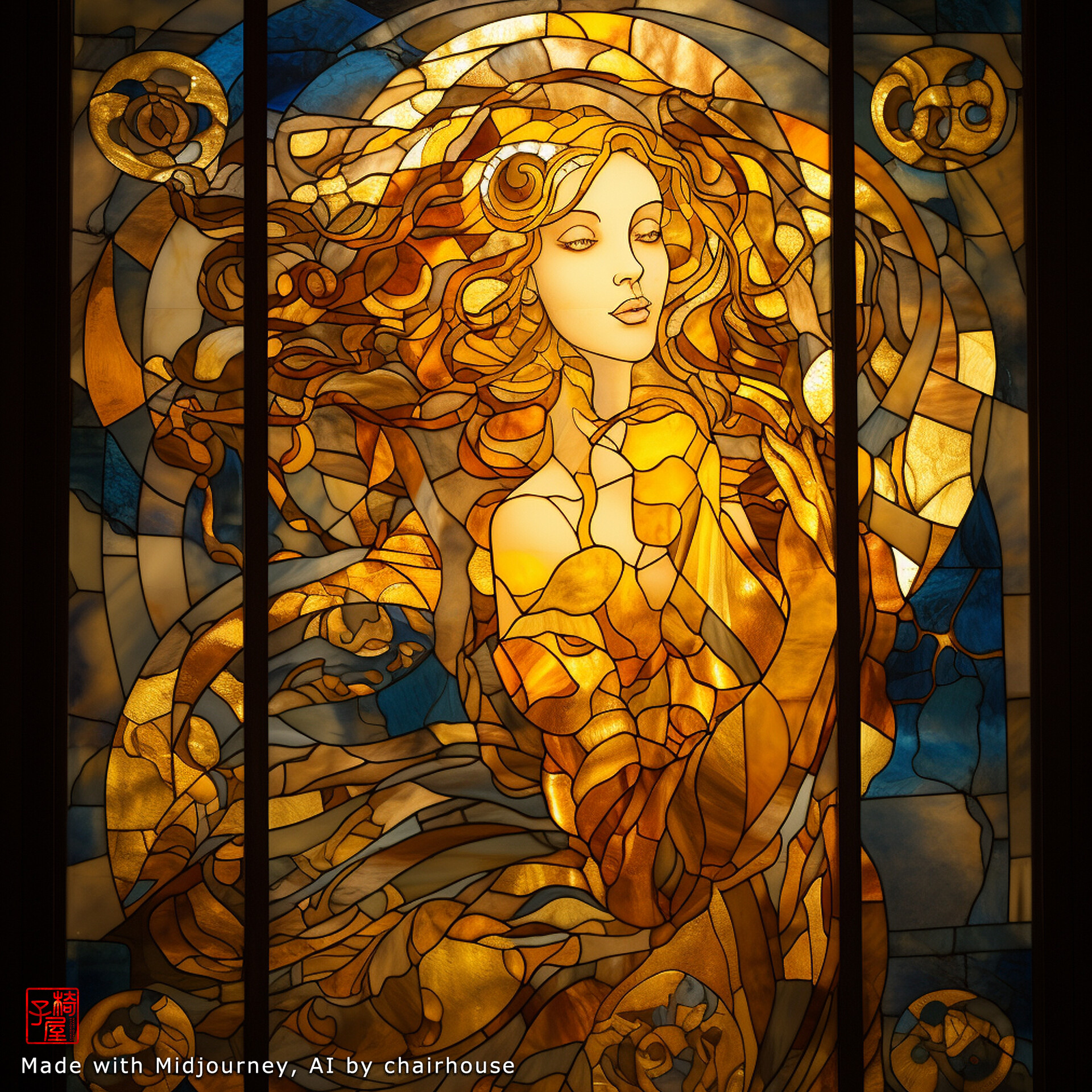 ArtStation - stained glass gold goddess with #Midjourney 231223