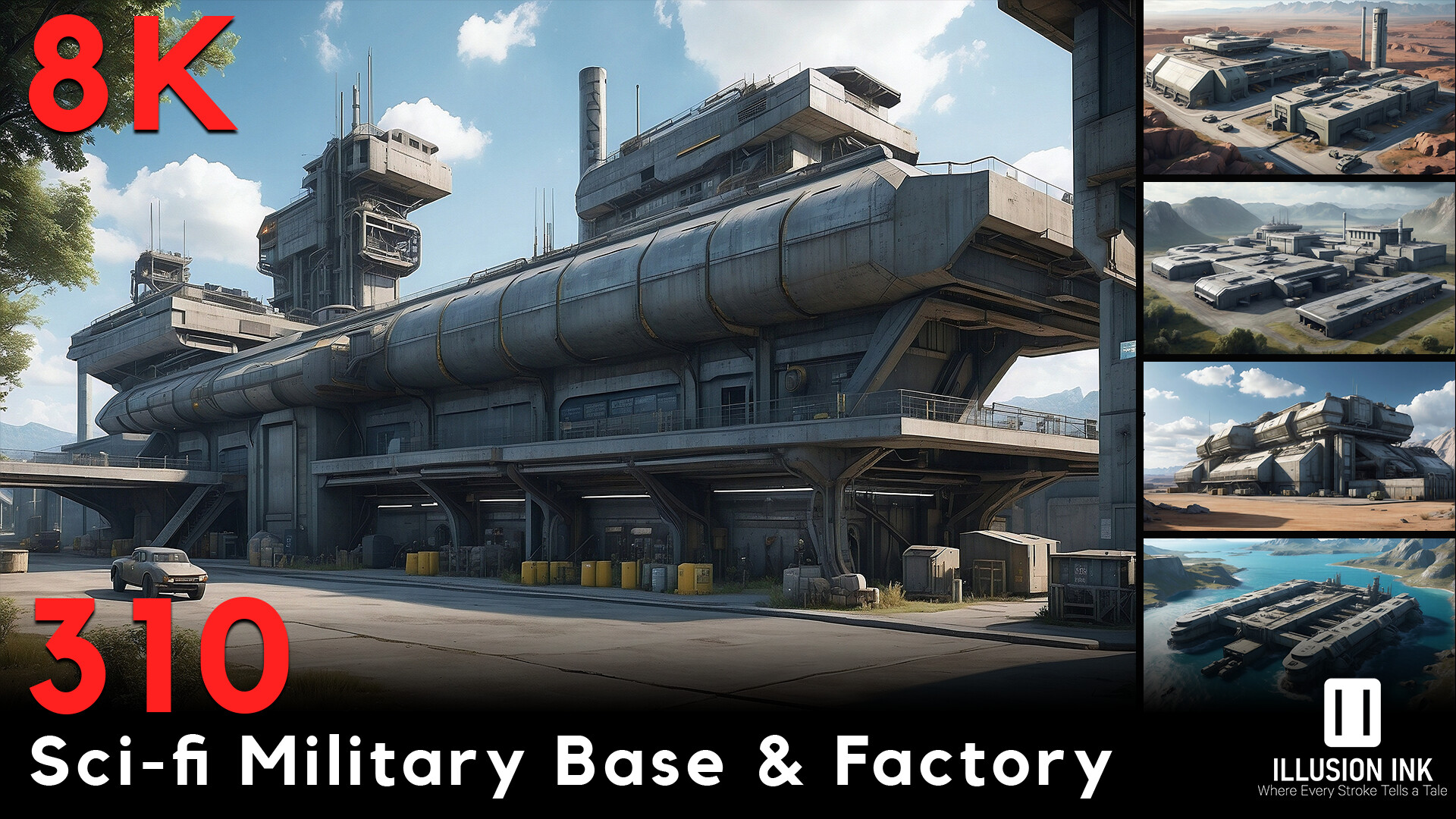 ILLUSION INK - 310 Sci-fi Military Base & Factory Concept References | 8K