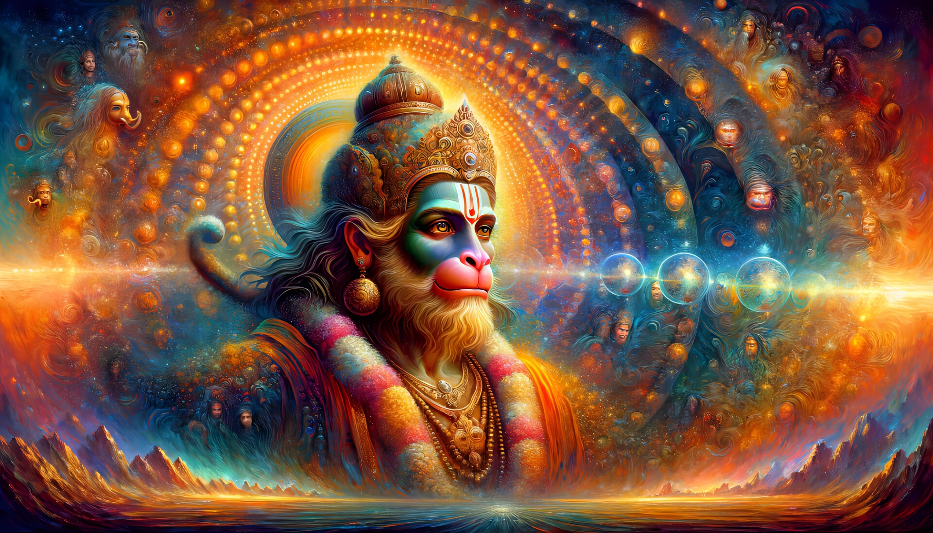 Artist Archana Mishra - Cosmic Hanuman: Radiant Guardian of Celestial Realms