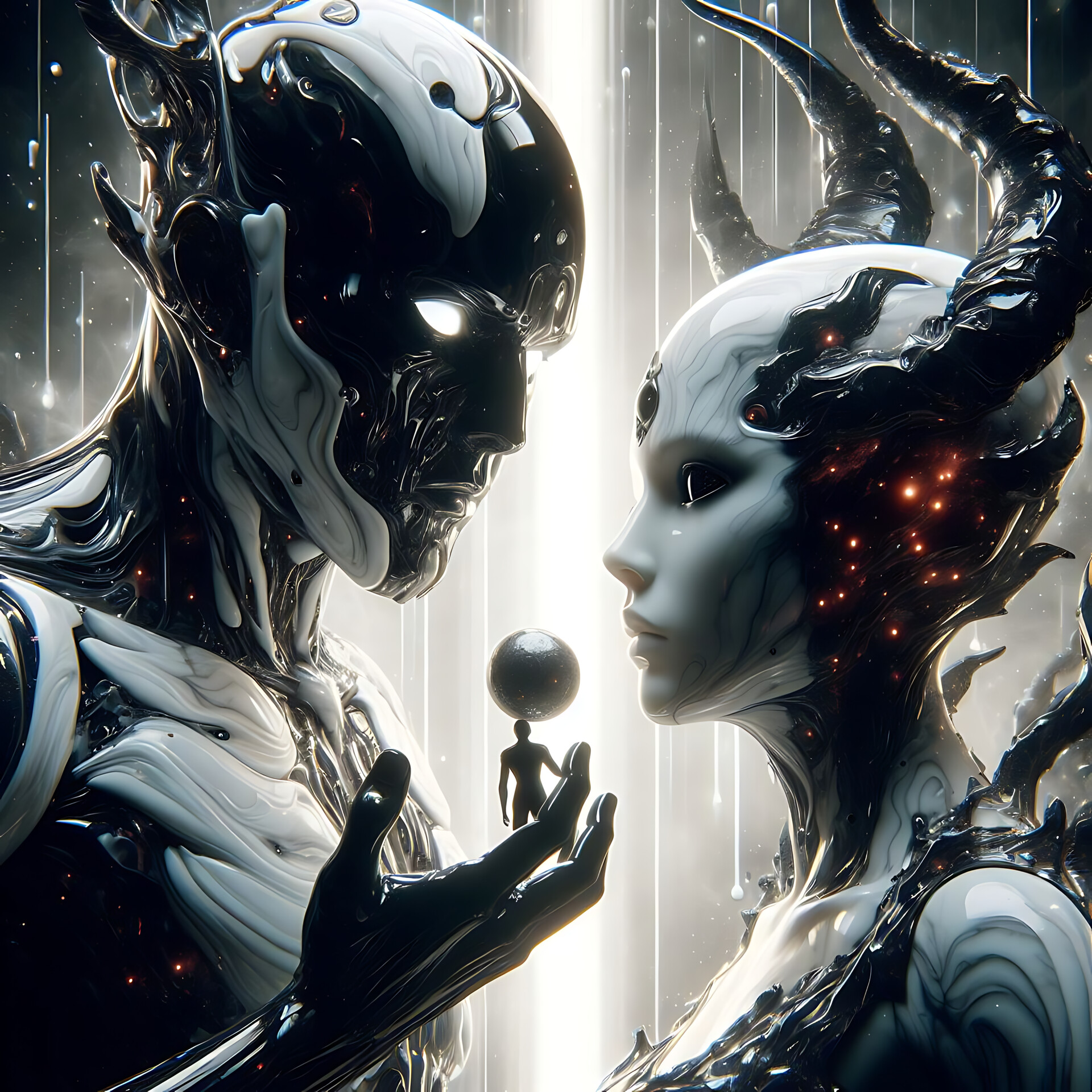 ArtStation - Futuristic colored being inner fusion.