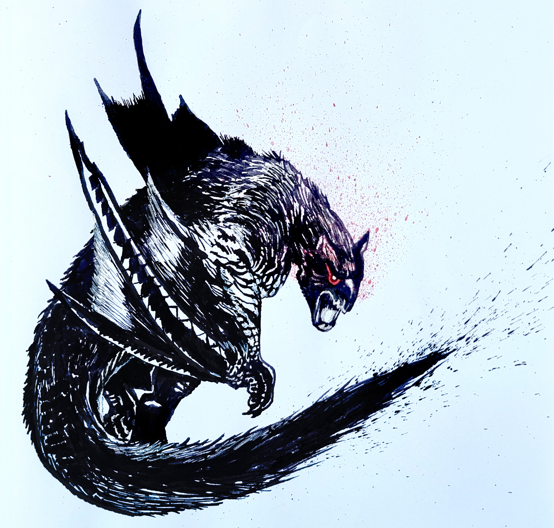 ArtStation - Fude Nib Ink Drawing of Nargacuga from Monster Hunter