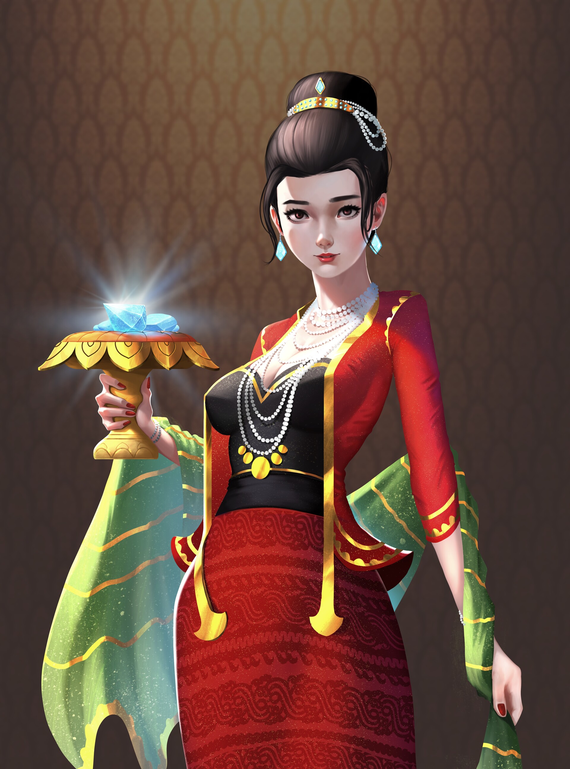 ArtStation - Burmese girl. Myanmar traditional clothing