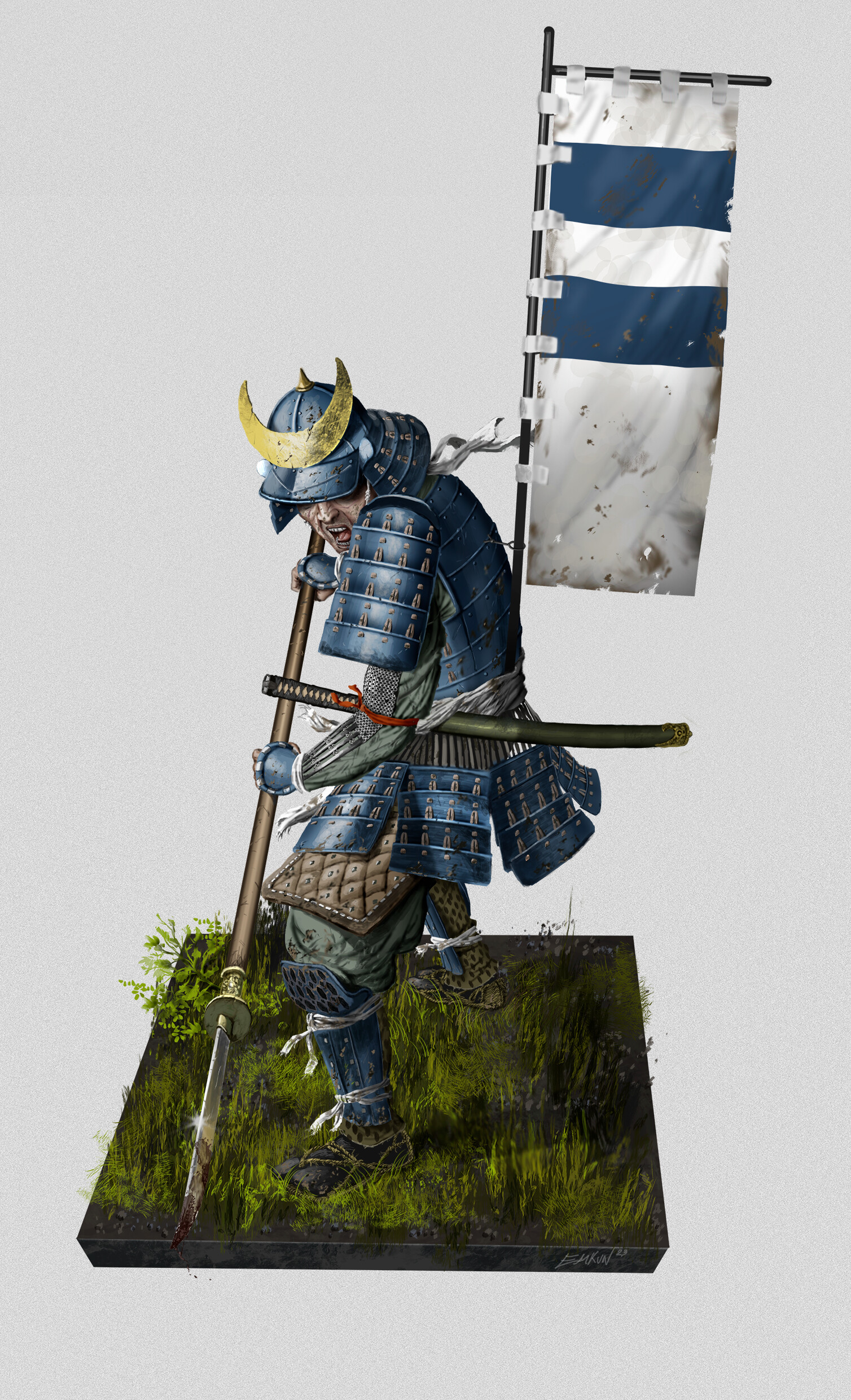 Samurai Naginata Icanvasart Samurai With Naginata Japanese Woodblock