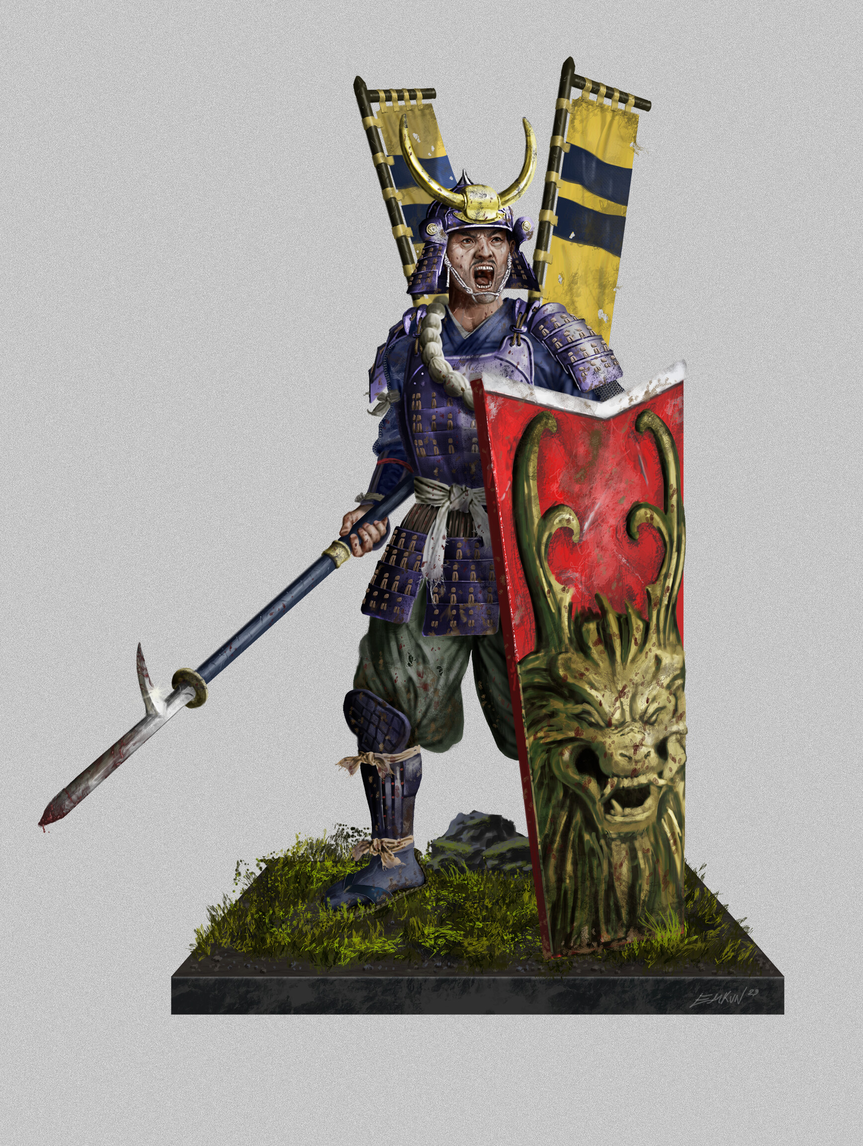 ArtStation - Samurai with kama-yari and shield