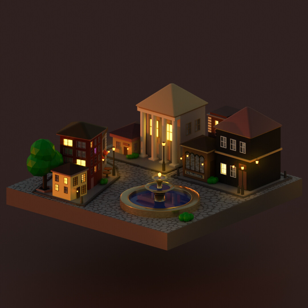 ArtStation - Small Town Square - 3D low-poly art