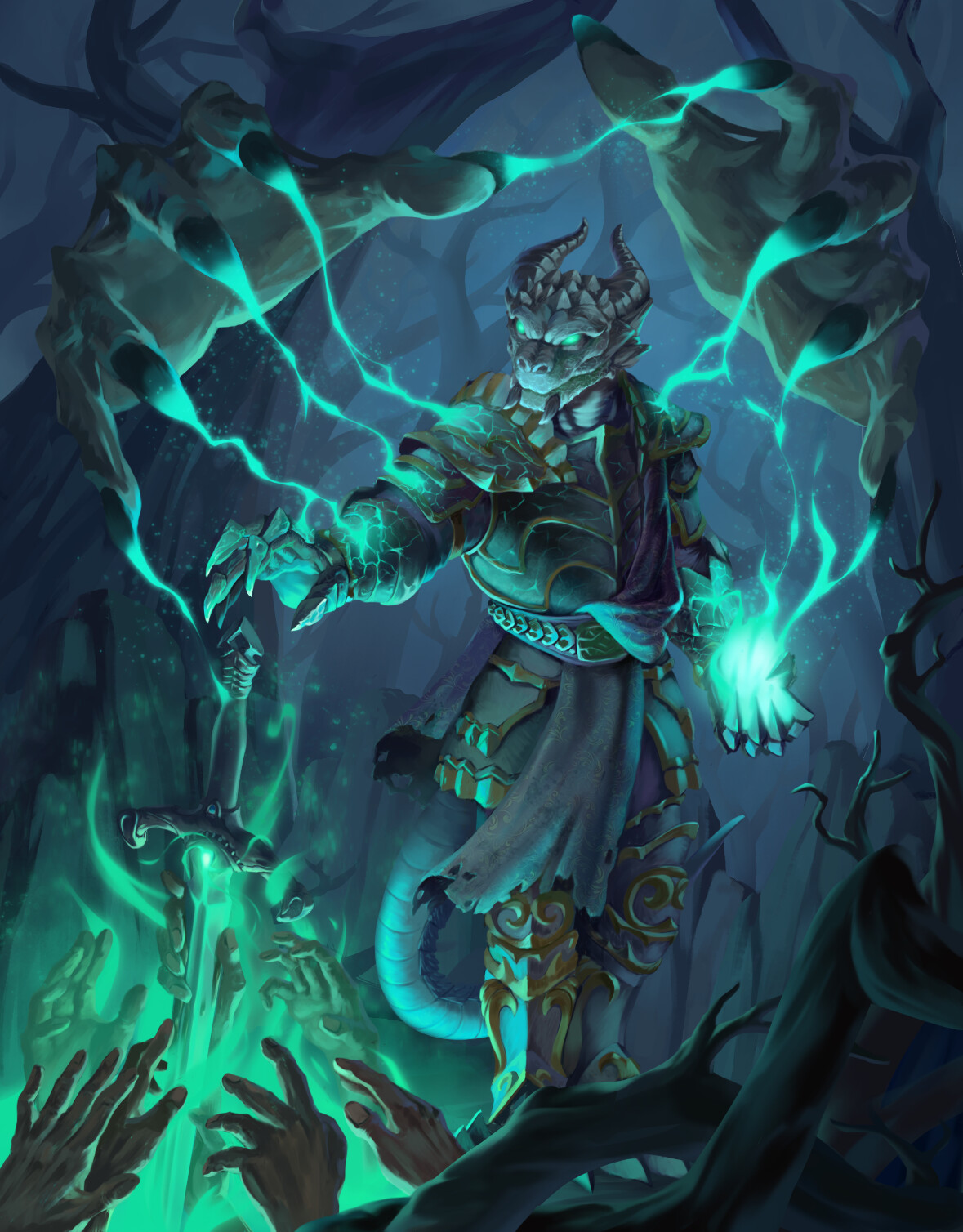 ArtStation - Pact of the blade dragonborn warlock commission