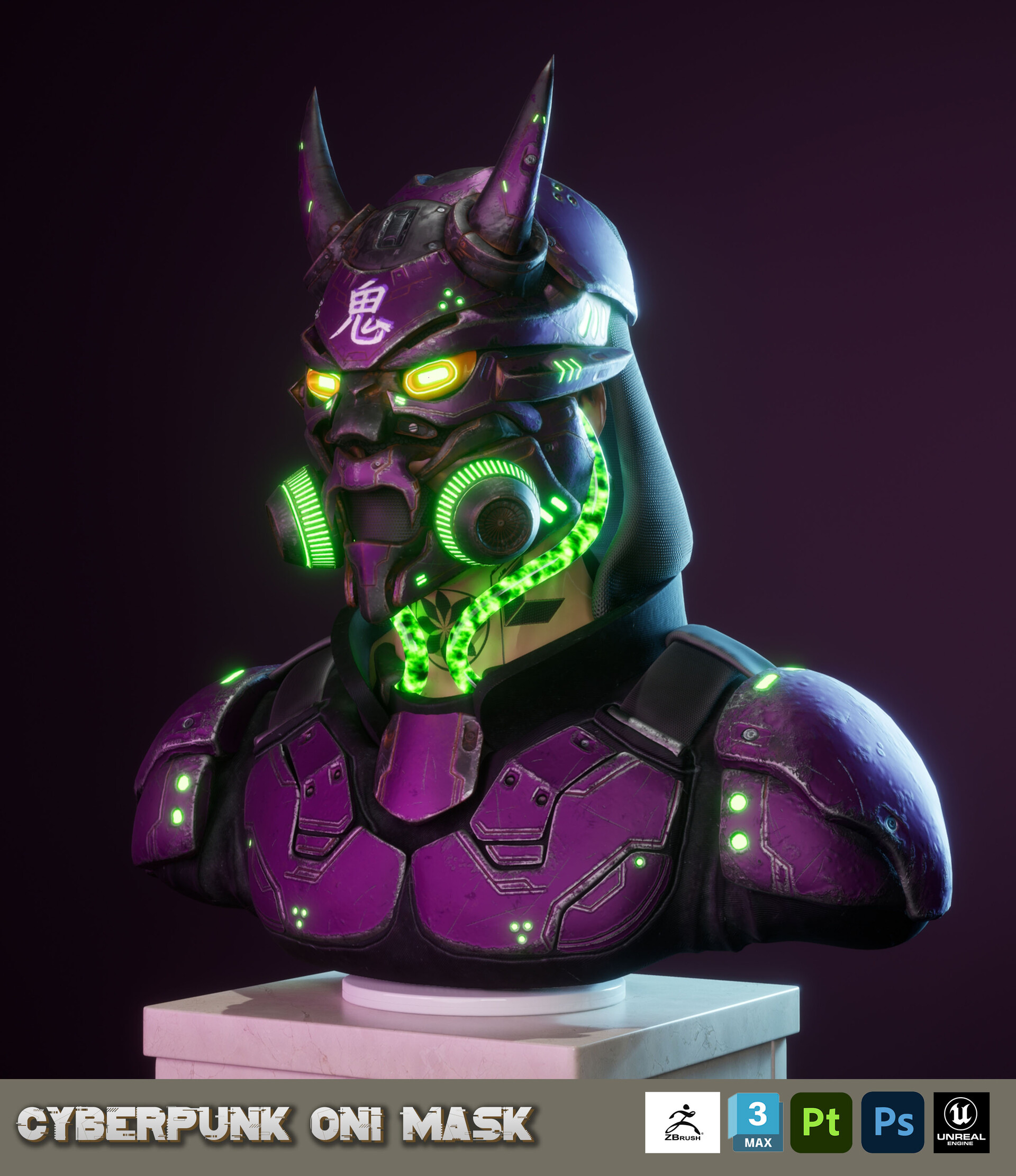 ArtStation - Cyberpunk Oni Mask - 3D Hero Asset