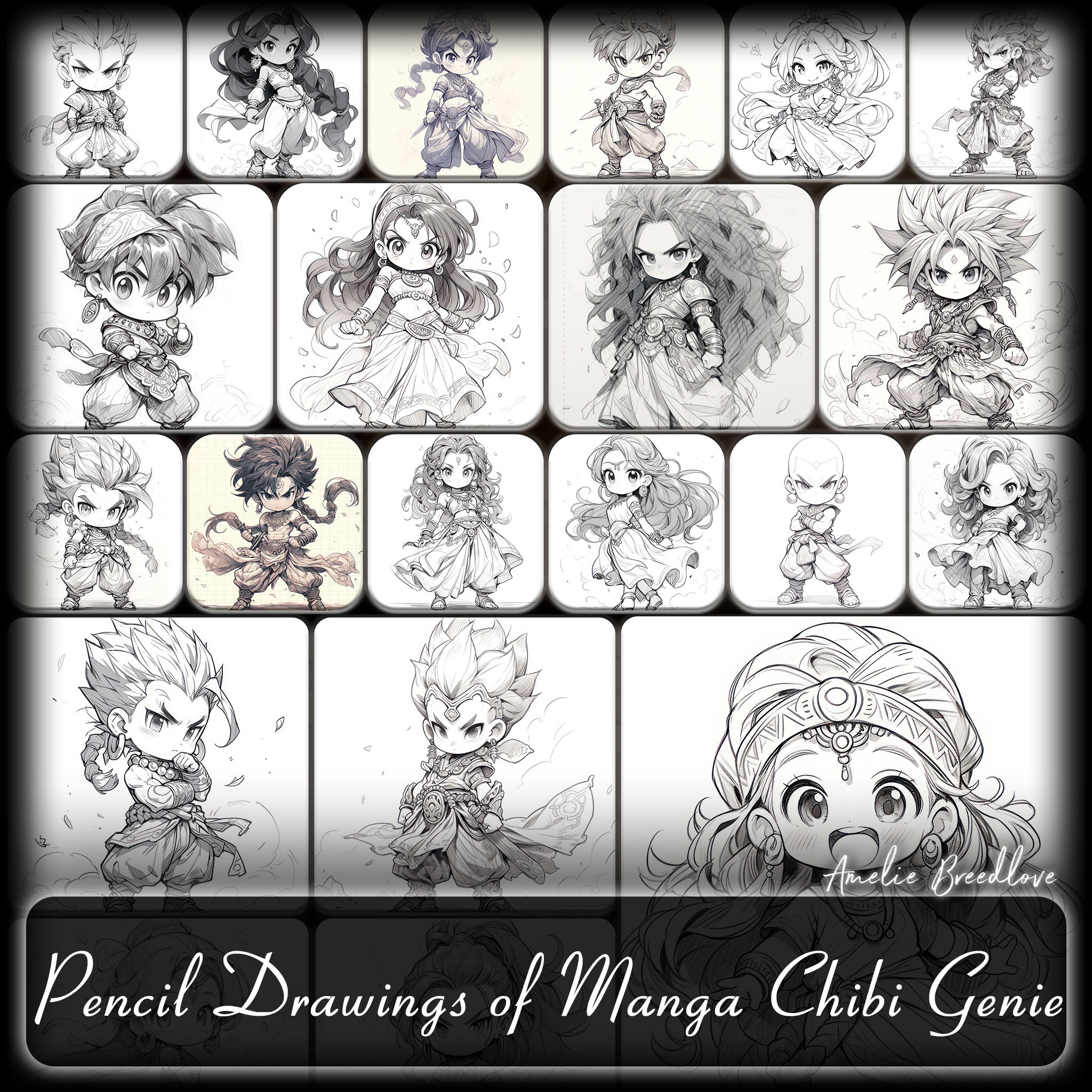 Amelie Anime - 200 Pencil Drawings of Manga Chibi Genie (Full Body ...