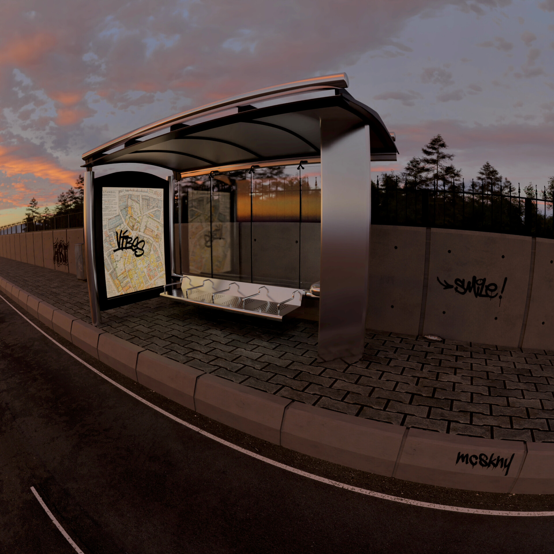 ArtStation - Bus stop in Blender