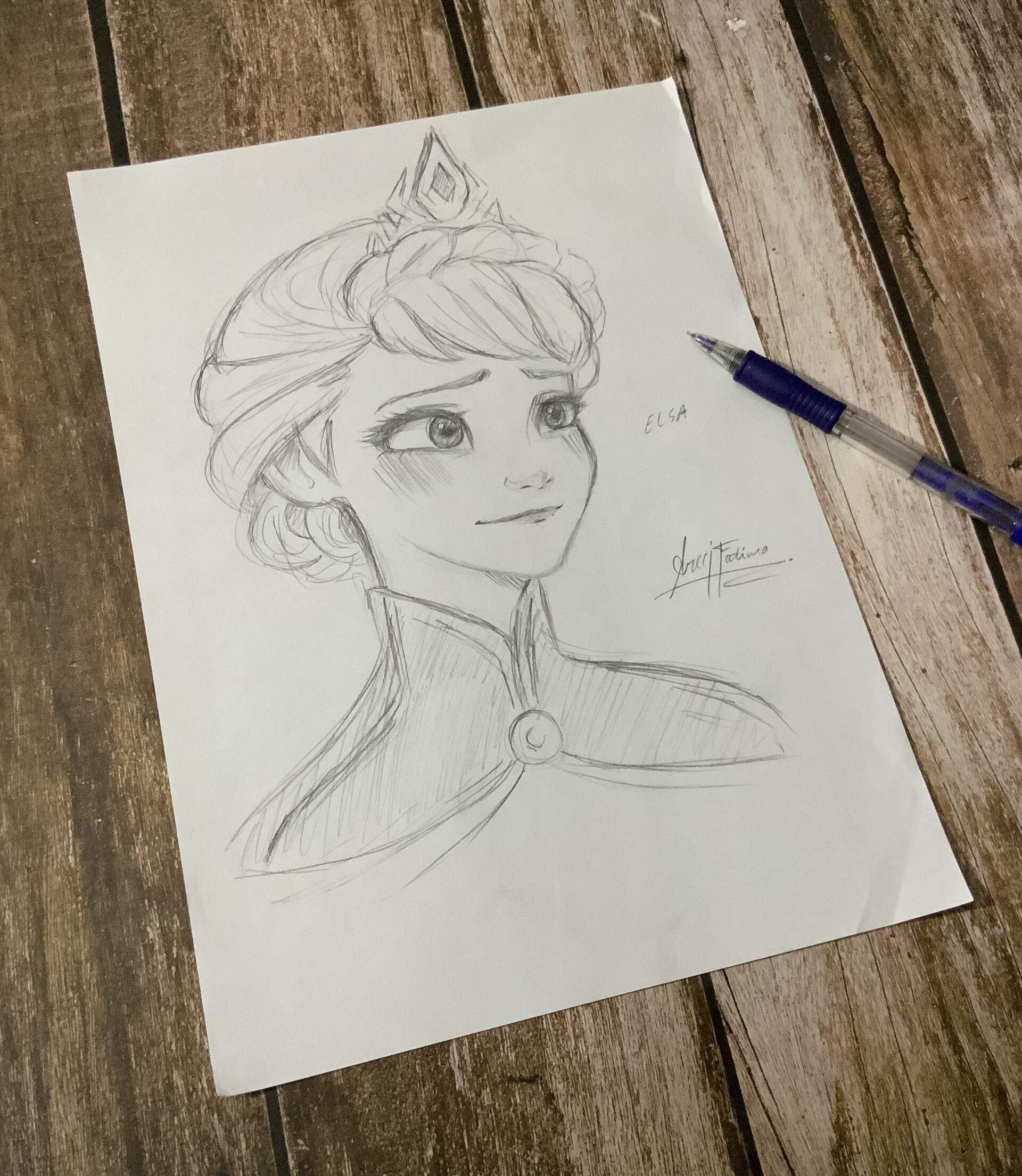 how to draw elsa with pencil