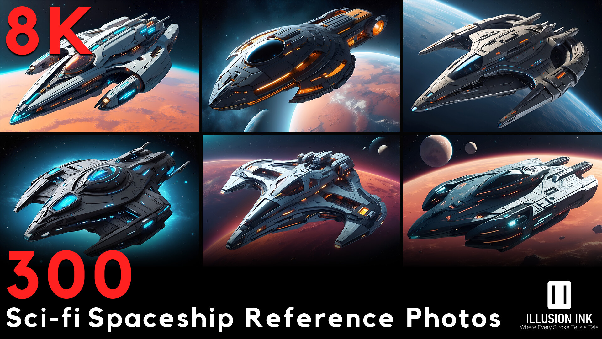 ILLUSION INK - 300 Sci-fi Spaceship Reference Photos | 8K