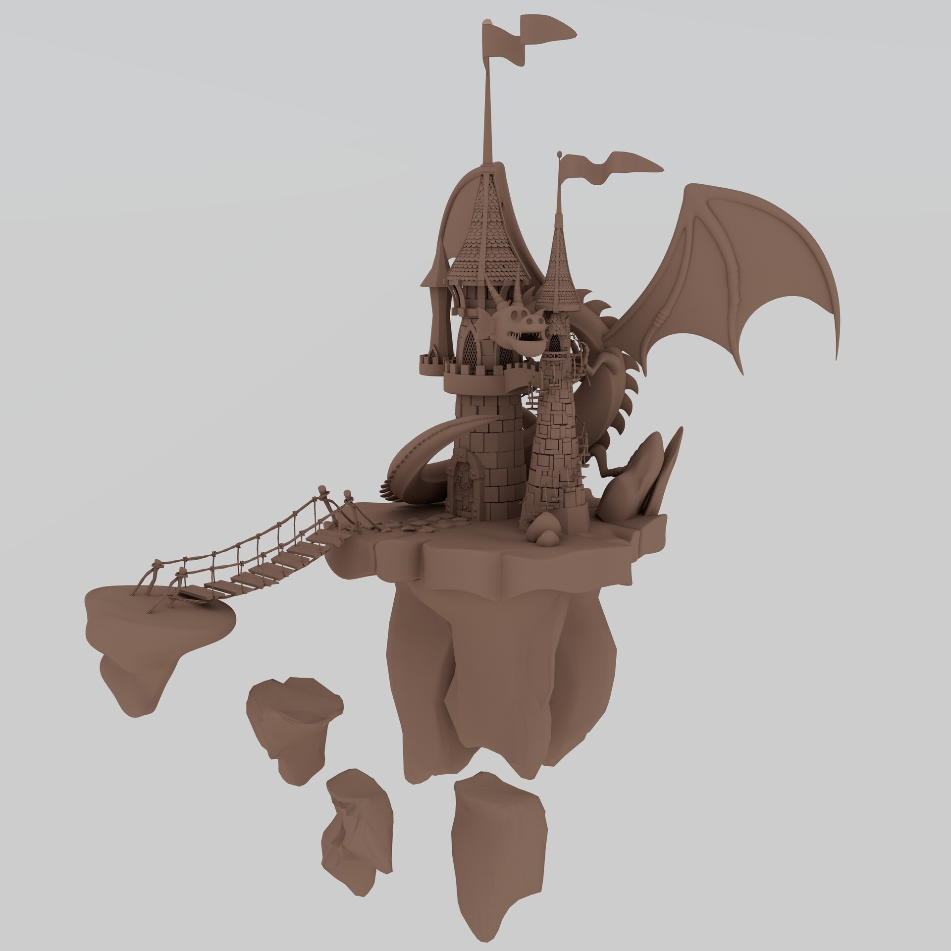 ArtStation - Floating Tower And Dragon WIP