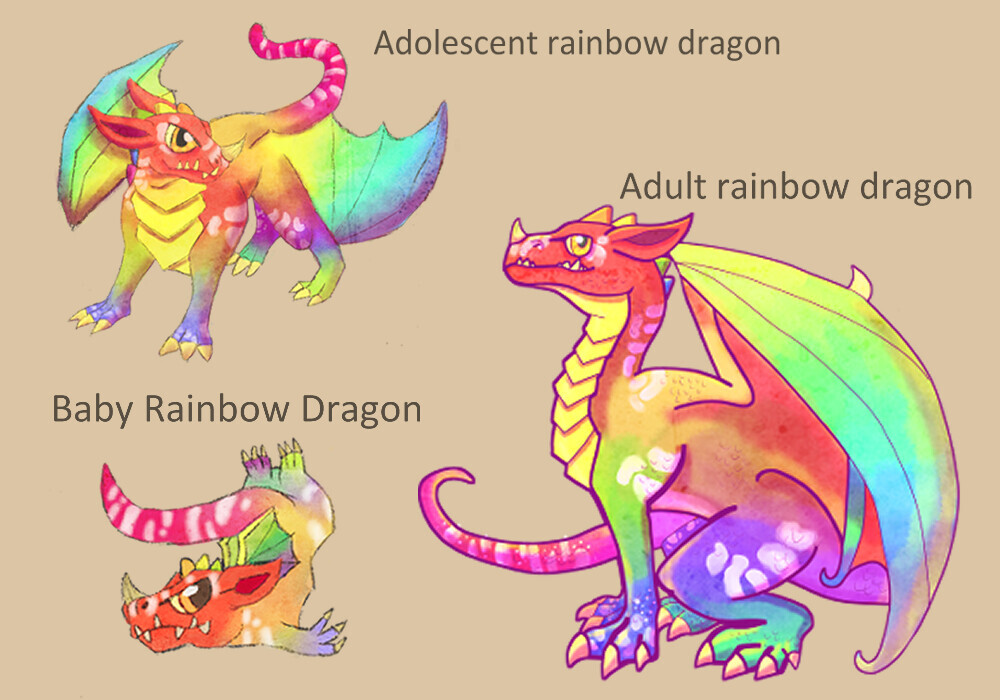 ArtStation - Rainbow dragon growth stages